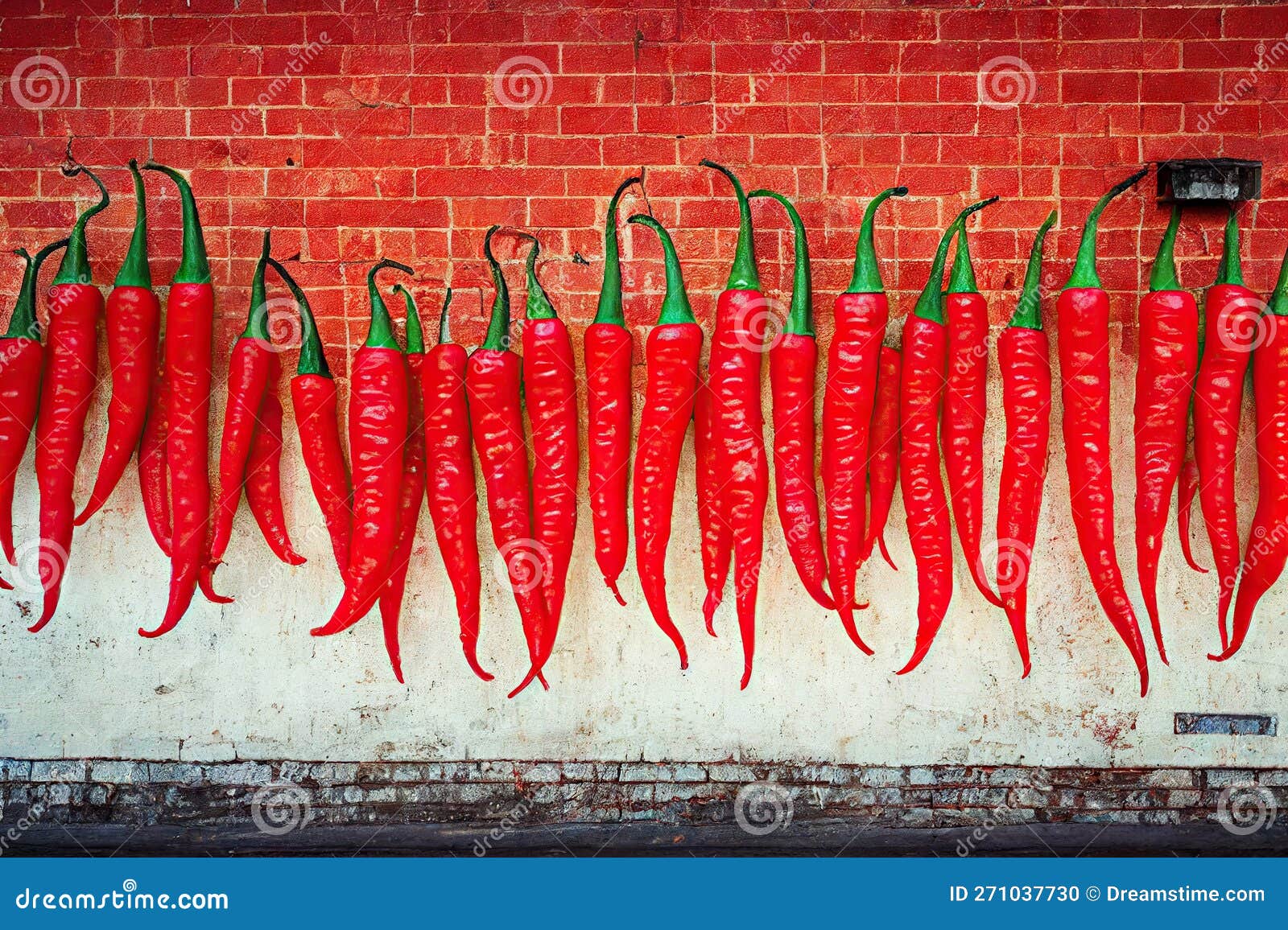 Smooth Row of Thin Red Pepper Hanging on Metal Bar Stock Illustration ...