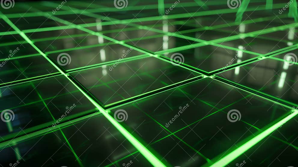 Smooth Silver Surface with Glowing Green Grid Lines: Sleek and Techy ...