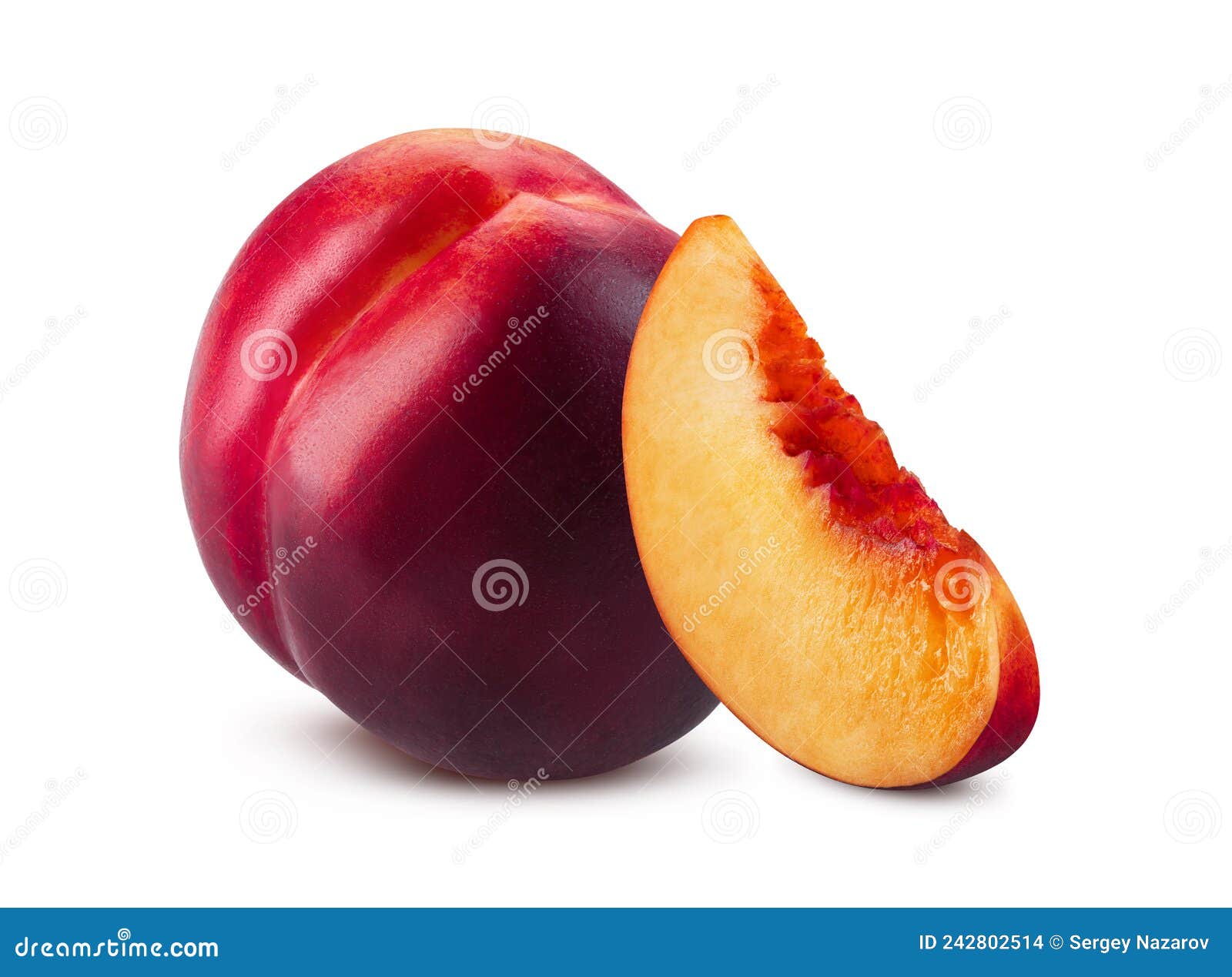 Smooth-skinned Nectarine Fruit and Slice without Kernel Isolated on ...