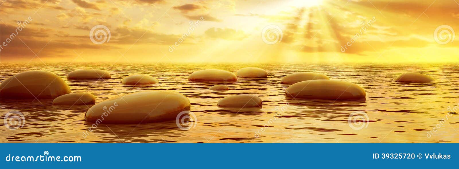 Smooth Stones Reflecting in Water Under Sun Beams Stock Illustration ...