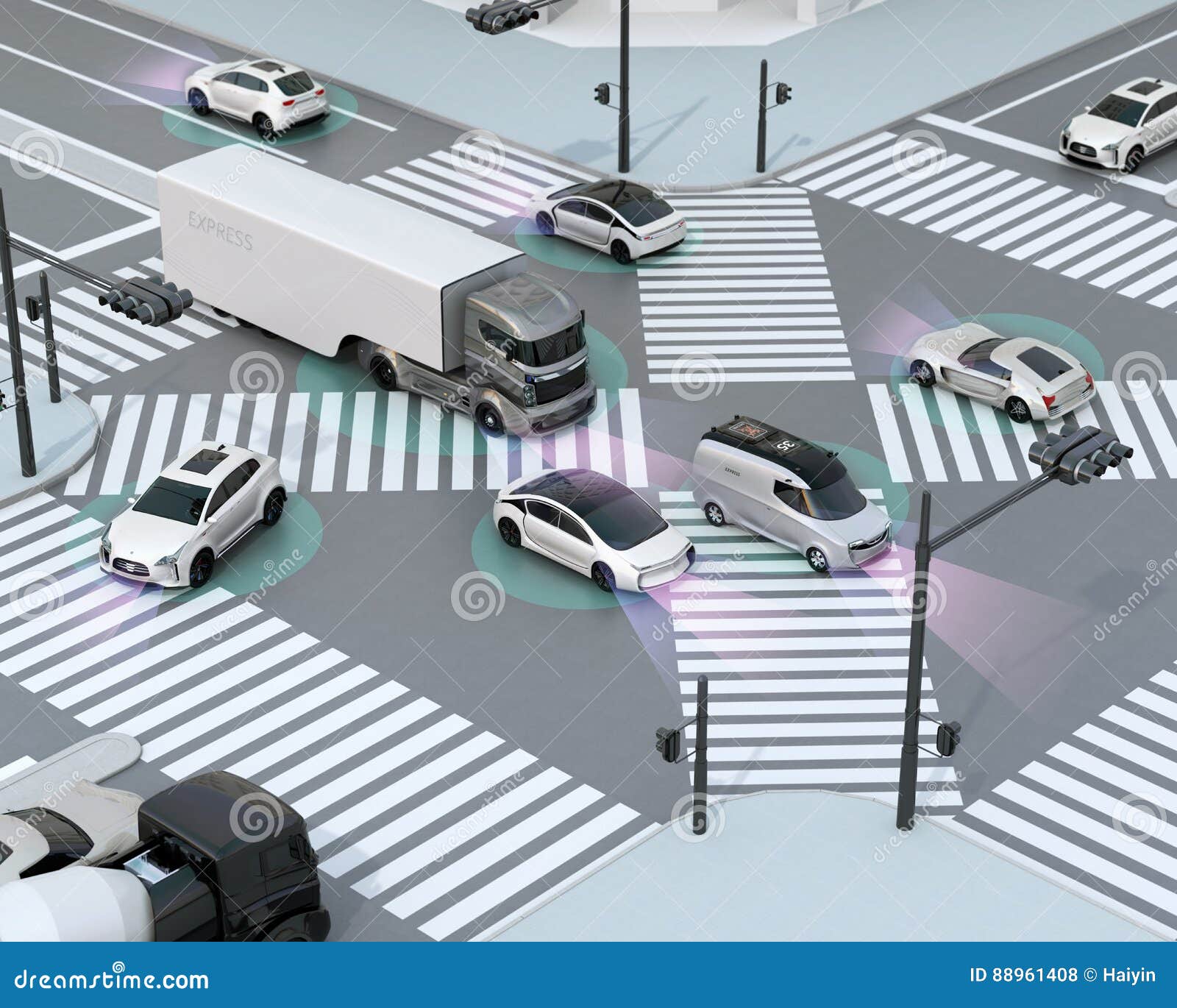 Smooth Traffic in Crossroad Stock Illustration - Illustration of hybrid ...