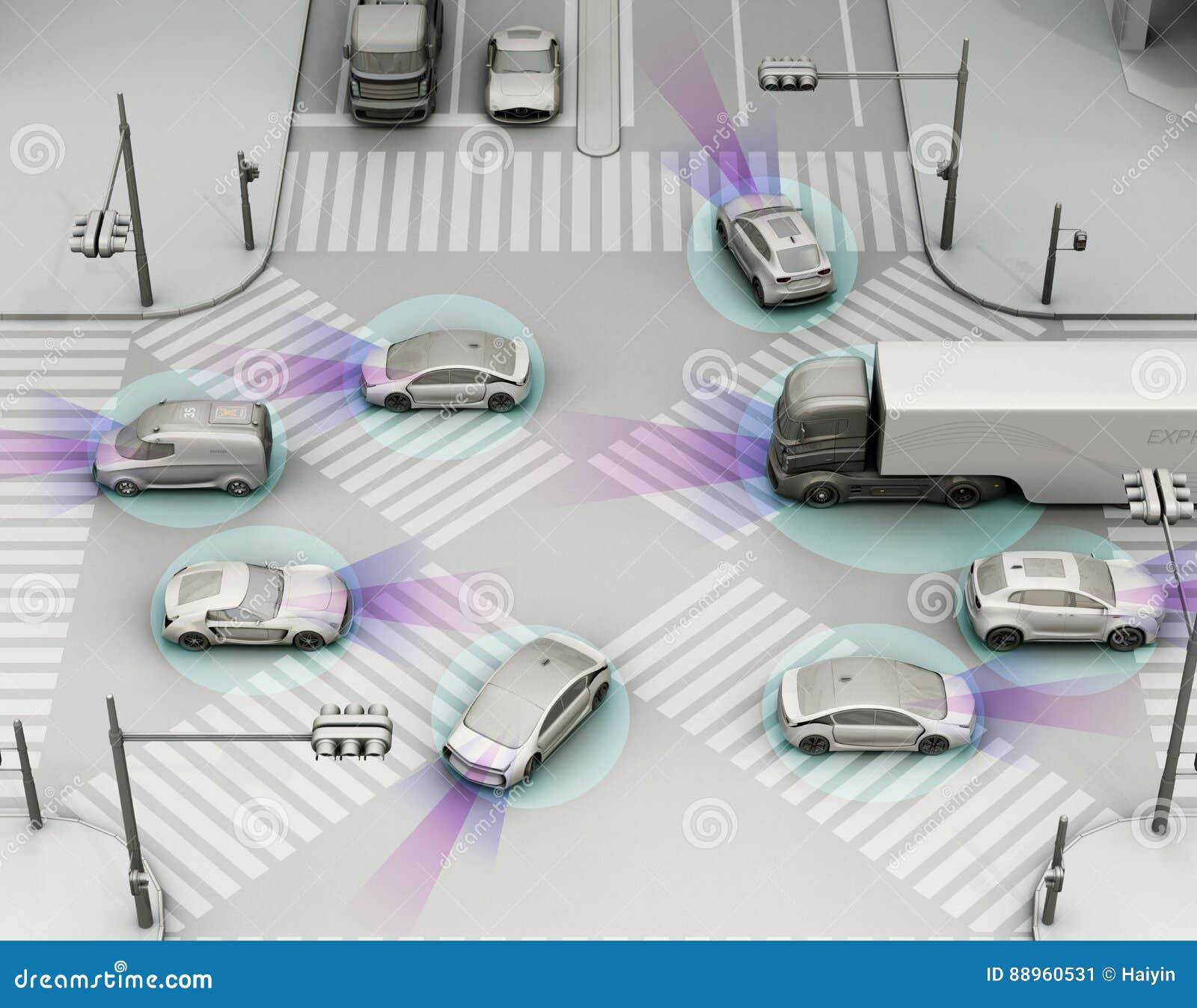 Smooth Traffic in Crossroad Stock Illustration - Illustration of sensor ...