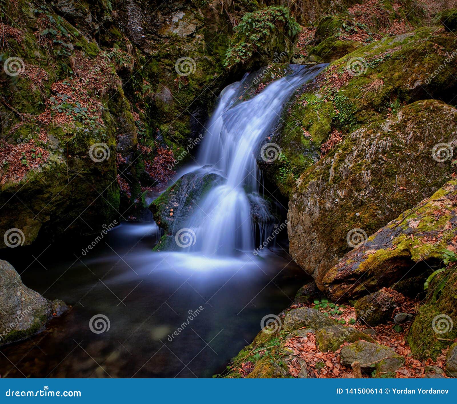 Smooth Waterfall among Rocks in Autumn Stock Photo - Image of flowing ...