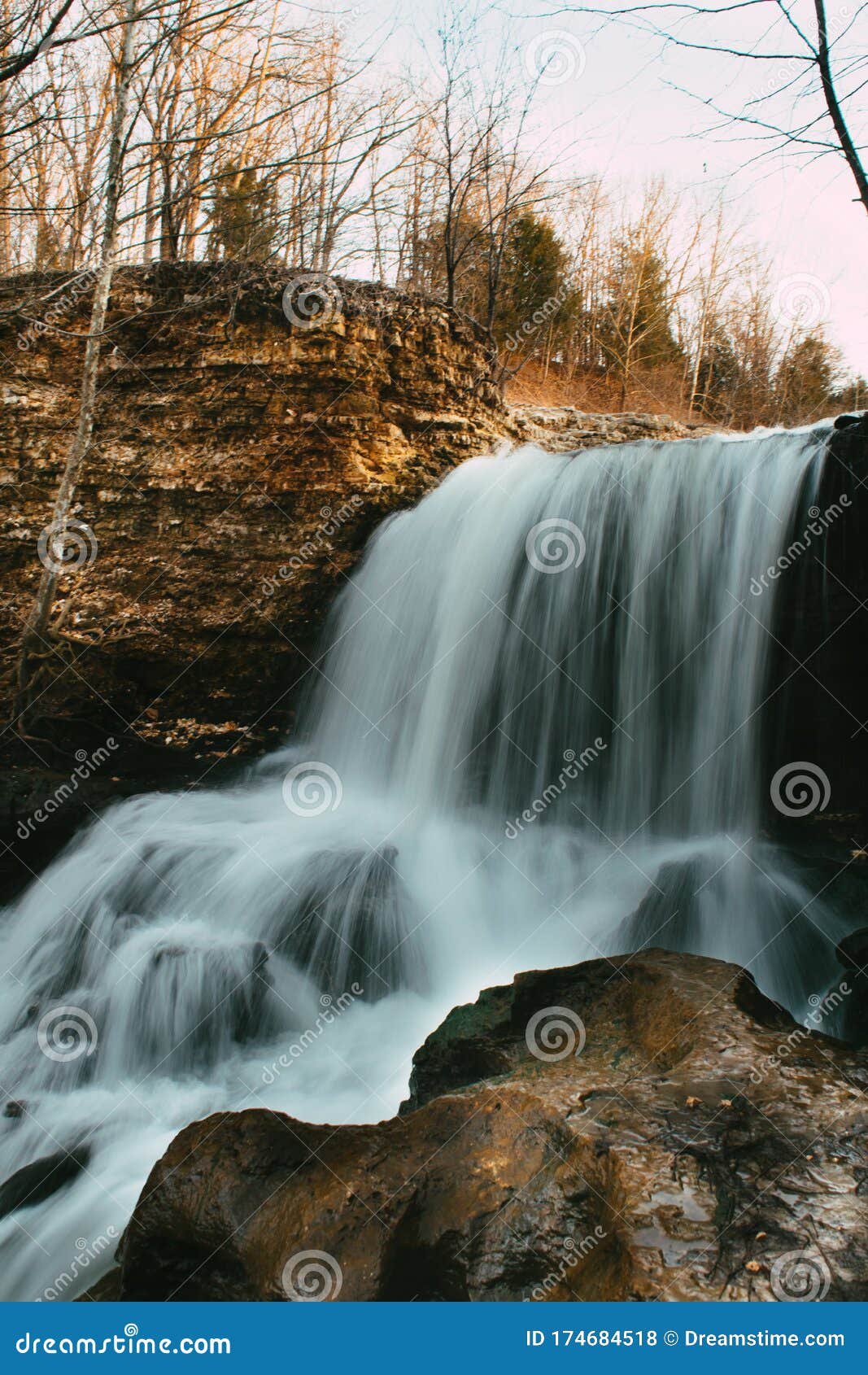 Smooth Waterfall with Wet Rocks Sunny Stock Photo - Image of waterfall ...