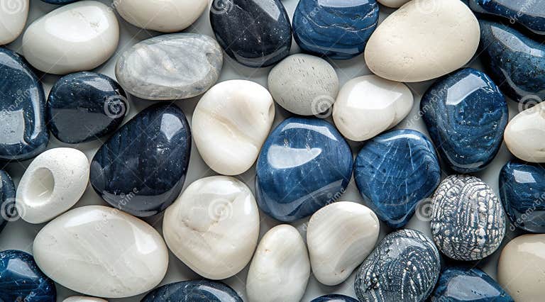Smooth White and Blue Stones Arranged on a Flat Surface Stock Image ...