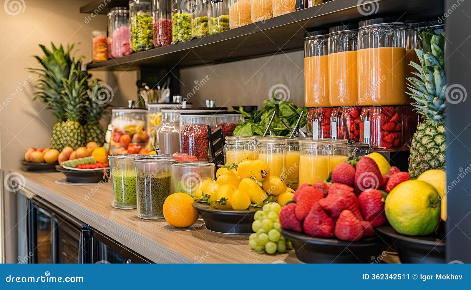 A Smoothie Bar with Vibrant Fruits and Refreshing Drinks on Display ...