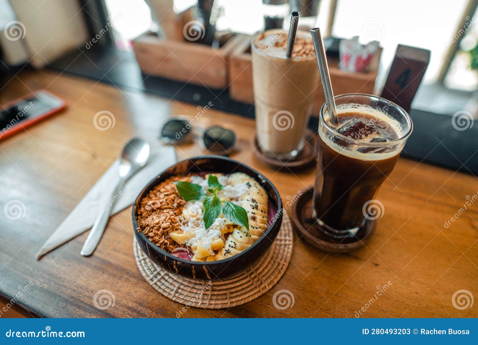 Smoothie Bowl in Coconut Shell Stock Image - Image of coconut, white ...