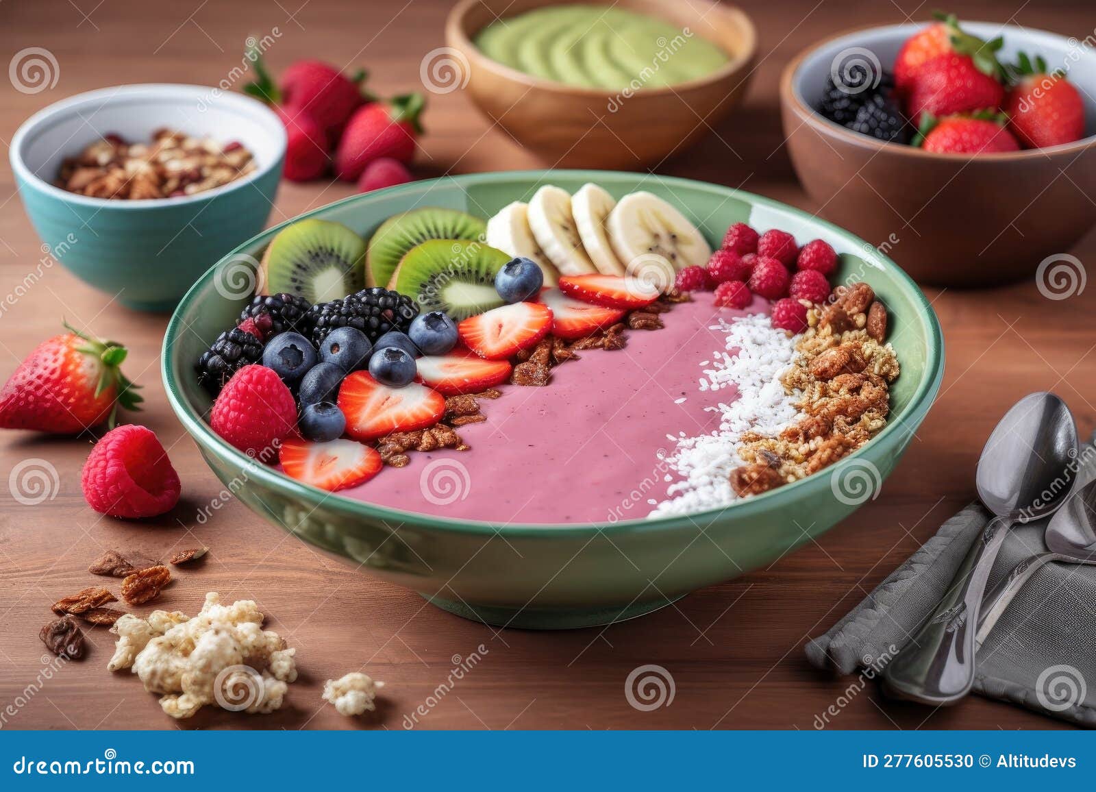 Smoothie Bowl with Fresh Fruit and Granola Toppings Stock Illustration ...