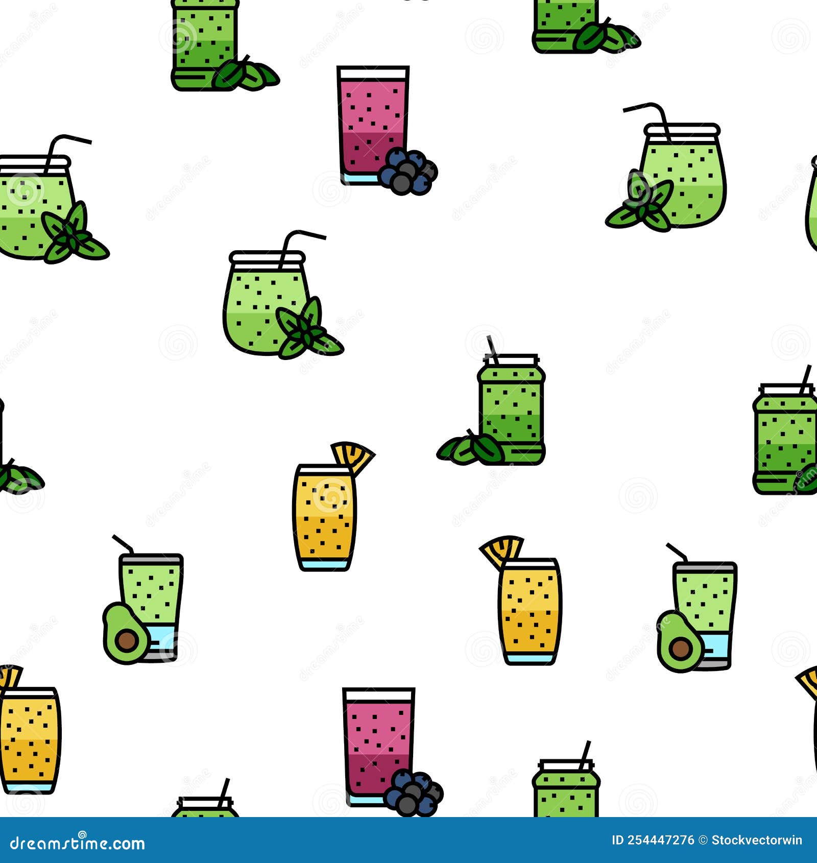 Smoothie Fruit Juice Food Shake Vector Seamless Pattern Stock Vector ...