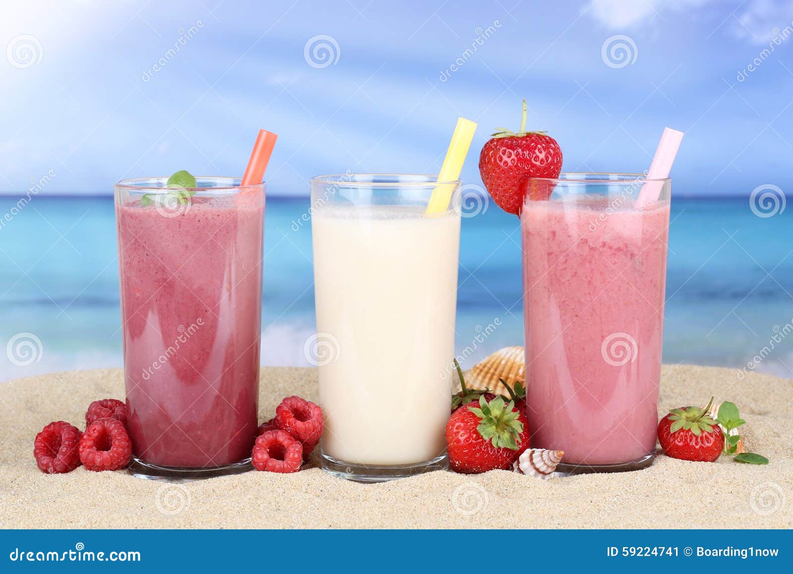Smoothie Fruit Juice with Fruits on the Beach Stock Image - Image of ...
