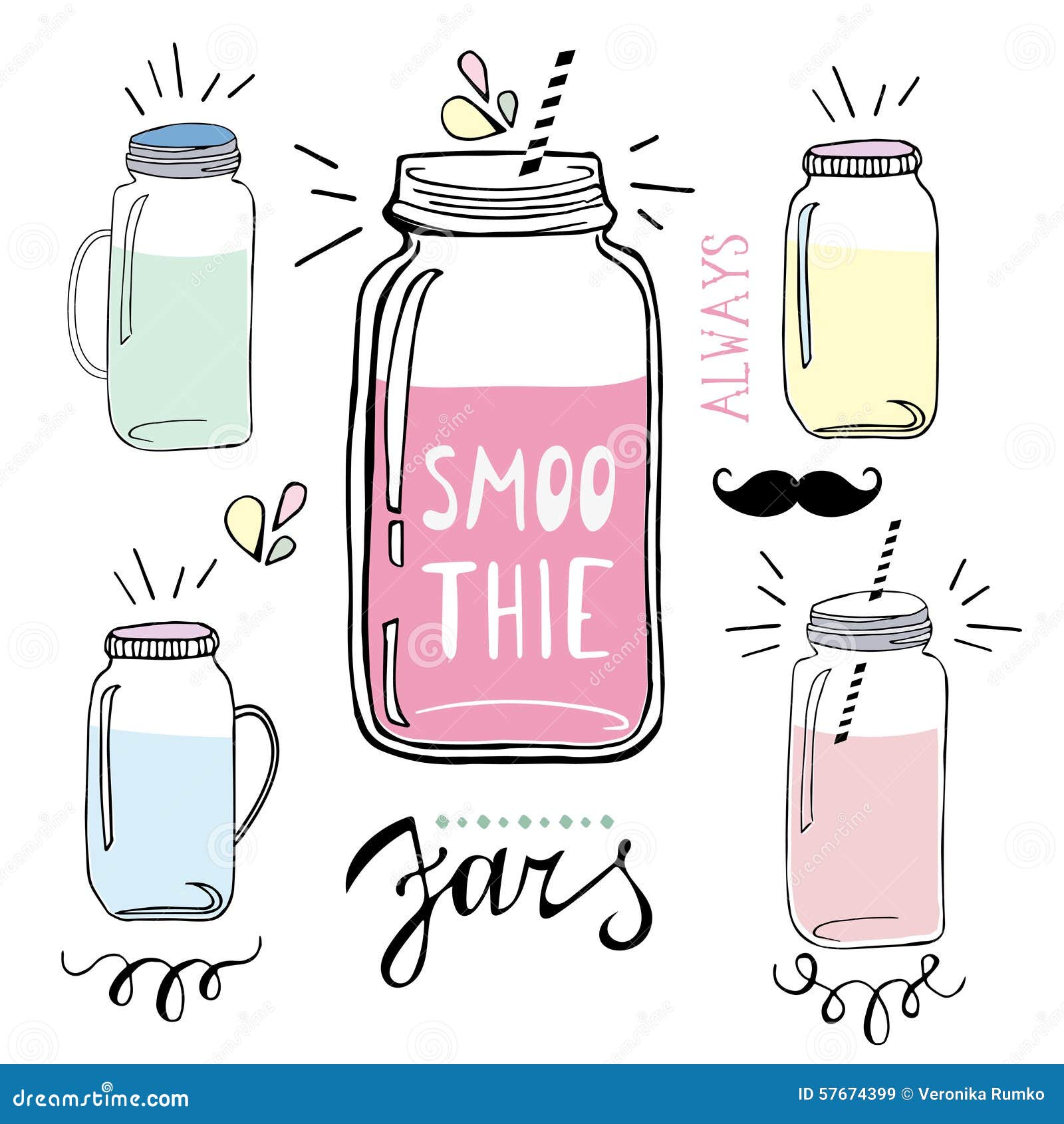 Smoothie Jars Set. Hand Drawn Sketch Illustration Stock Vector ...