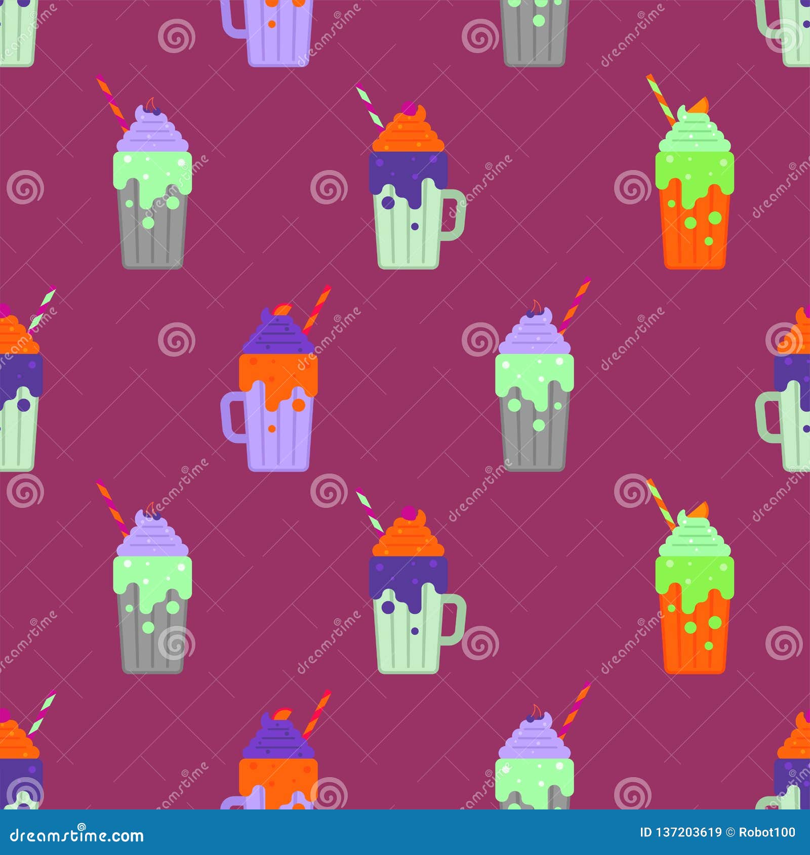 Smoothie Pattern Seamless with Cream. Milkshake with Straw Stock Vector ...