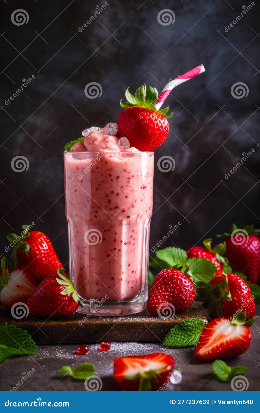 Smoothie with Strawberries and Ice Cream in Glass on Table. Generative ...