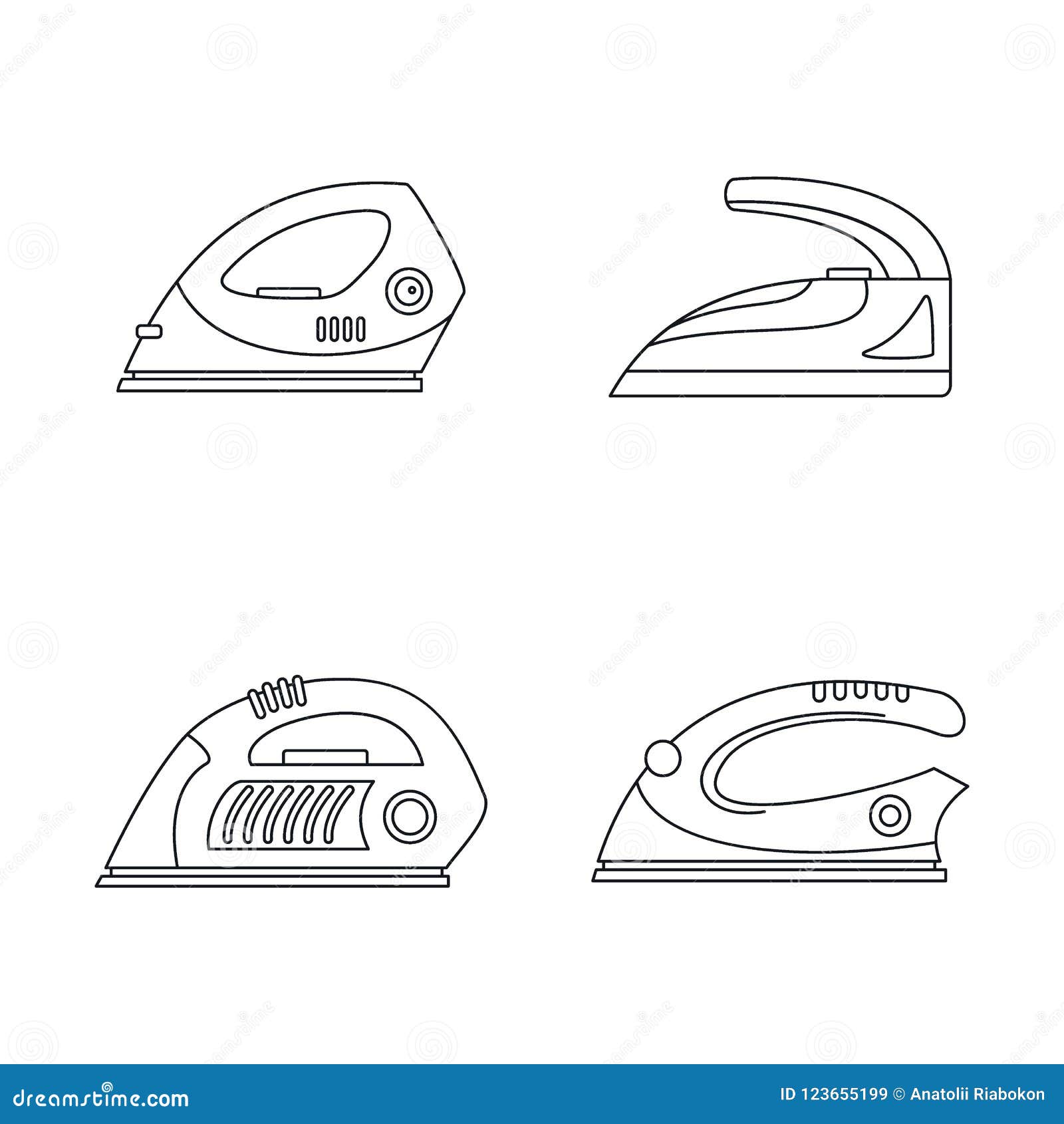 Smoothing Iron Drag Icons Set, Outline Style Stock Illustration ... Smoothing Iron Drag Icons Set, Outline Style Stock Illustration ...