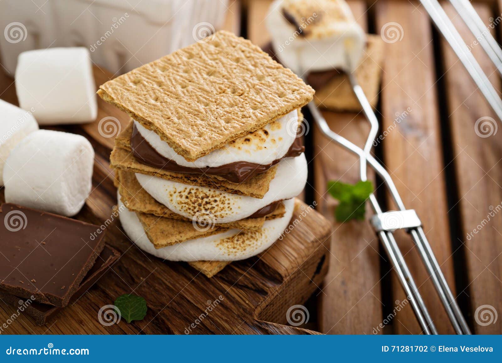 Smores Del Postre De La Comida Campestre Con Las Melcochas Foto de ...