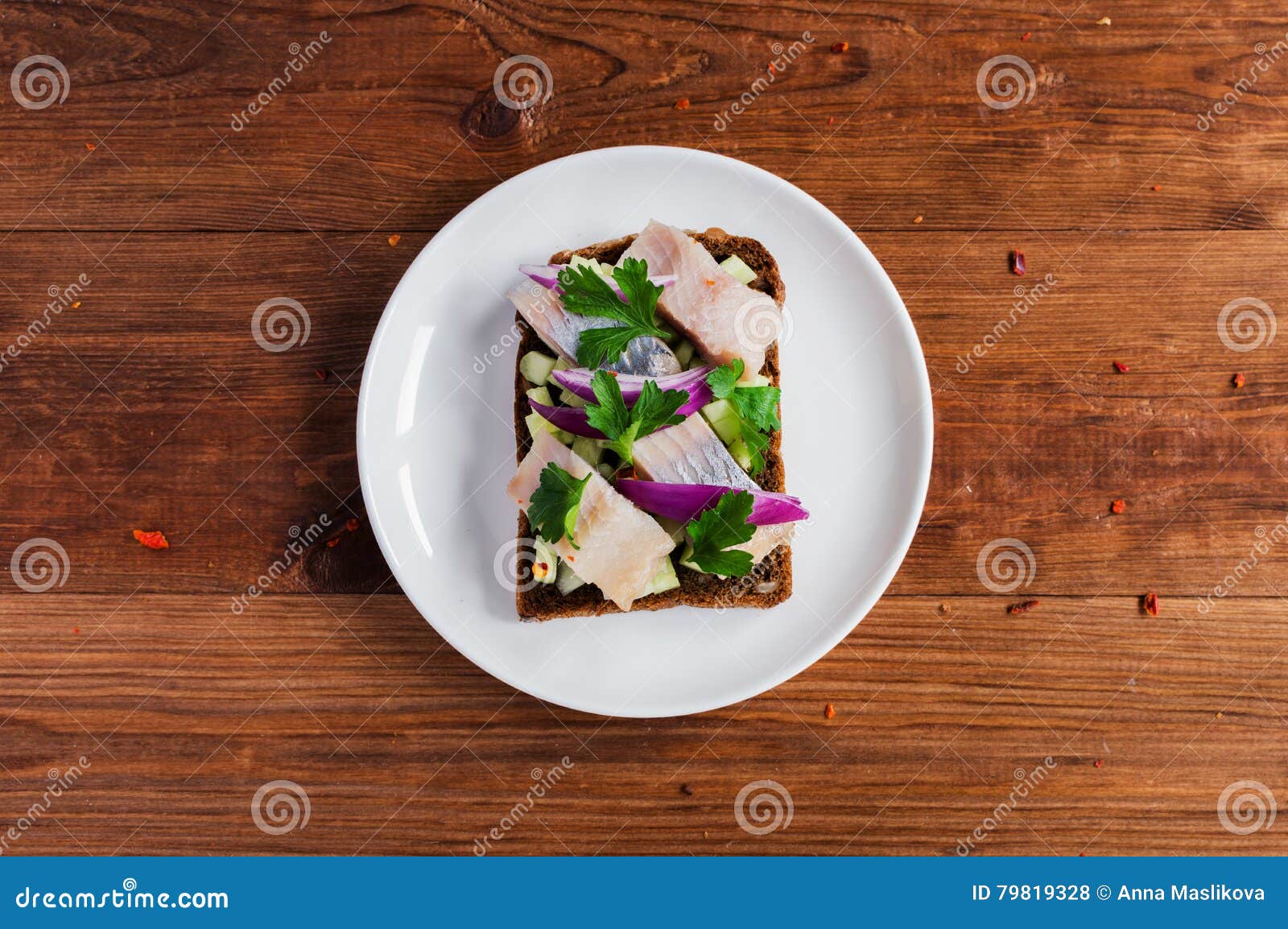 Smorrebrod - Danish Open Sandwich with Fish, Herring Stock Photo ...