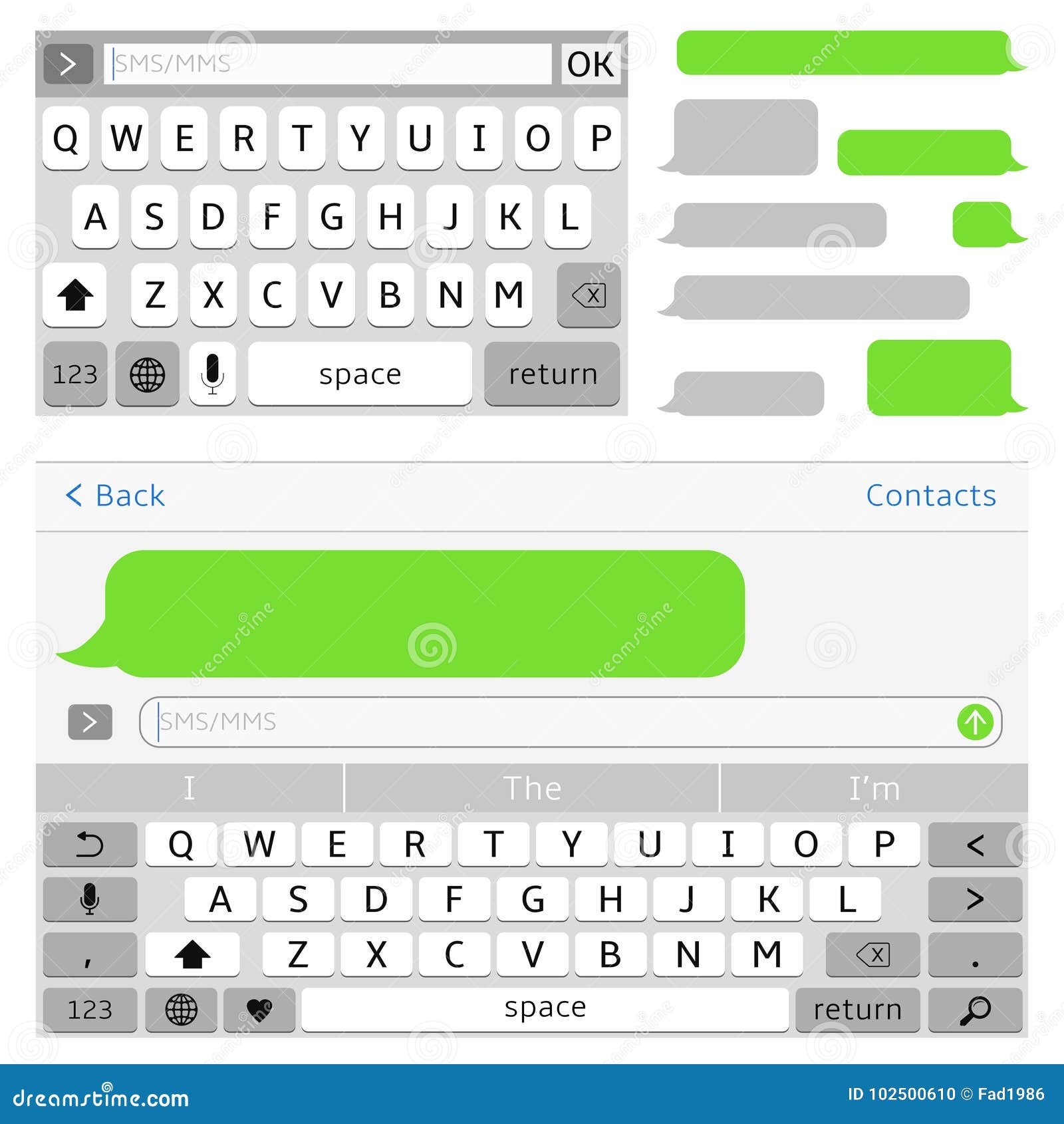 SMS Chat Interface Elements. SMS Messenger Template Stock Vector ...