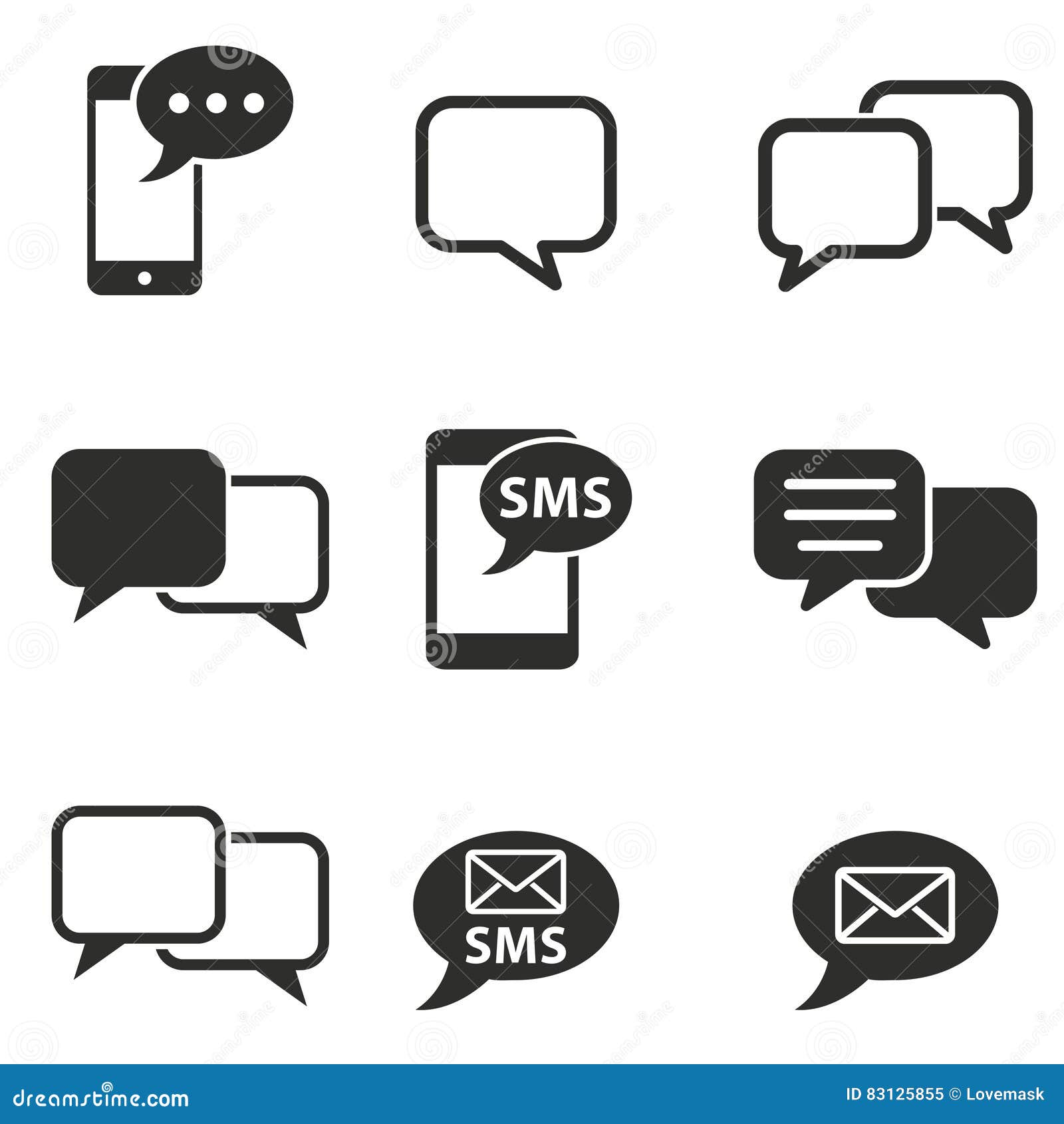 SMS icon set. stock vector. Illustration of mail, sign - 83125855