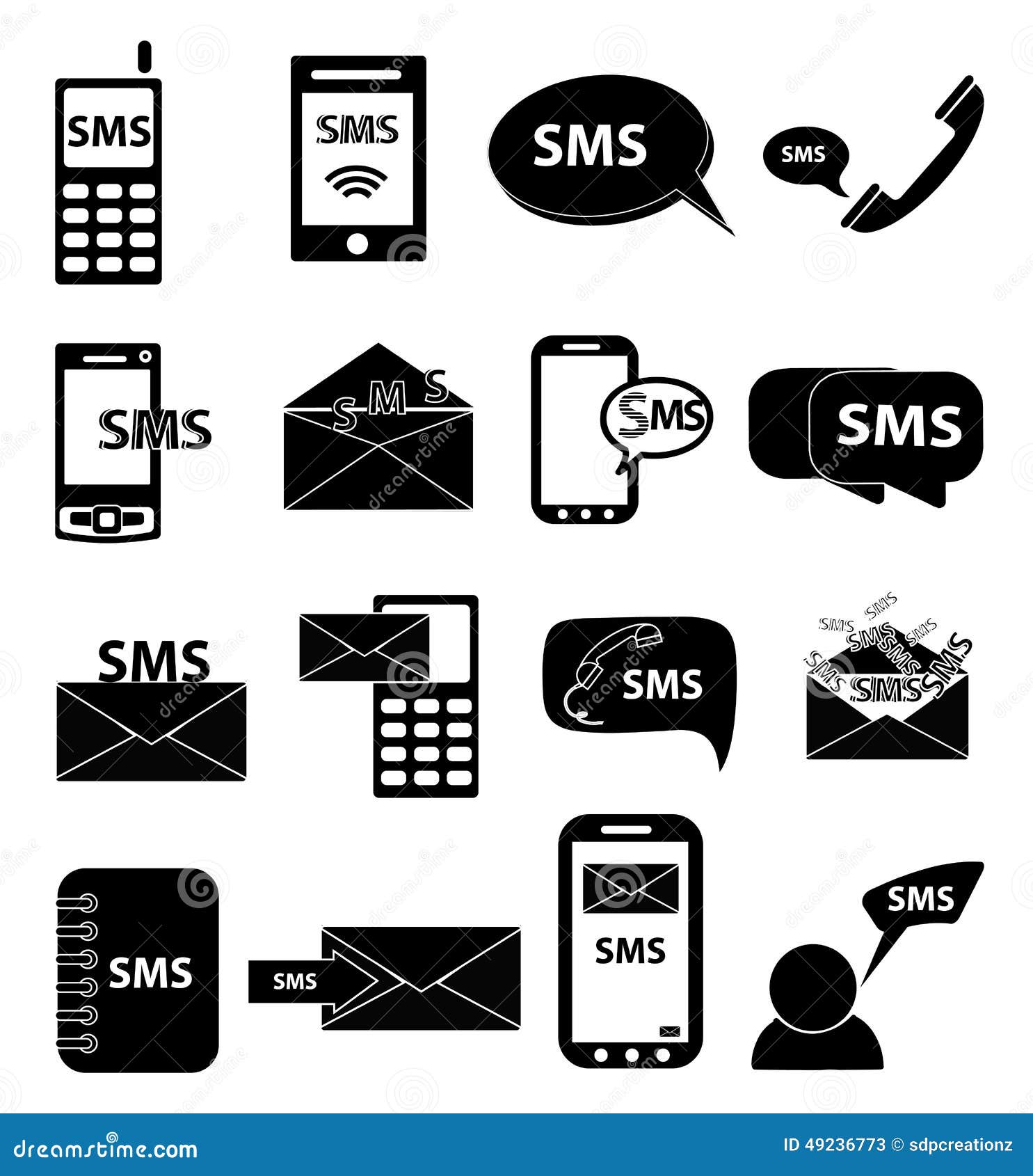 SMS icons set stock vector. Illustration of message, letter - 49236773