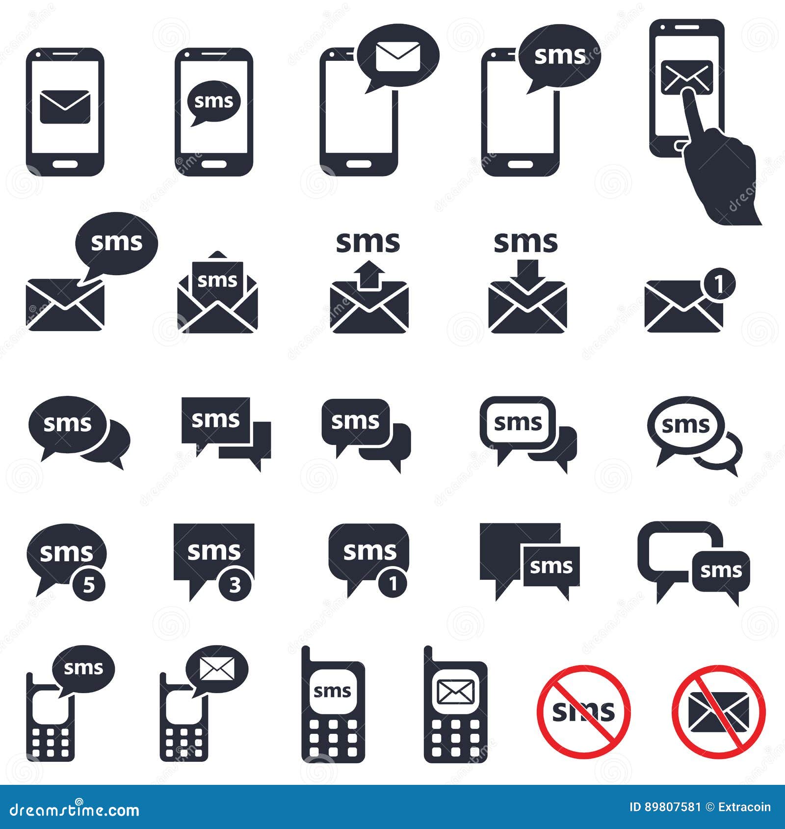 Sms icons set stock vector. Illustration of message, newsletter - 89807581