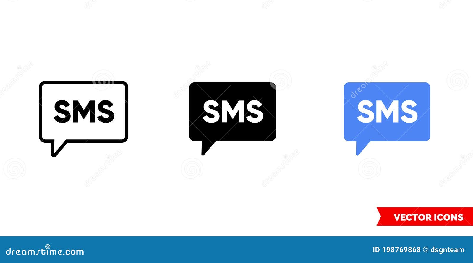 Sms Message Icon of 3 Types Color, Black and White, Outline. Isolated ...