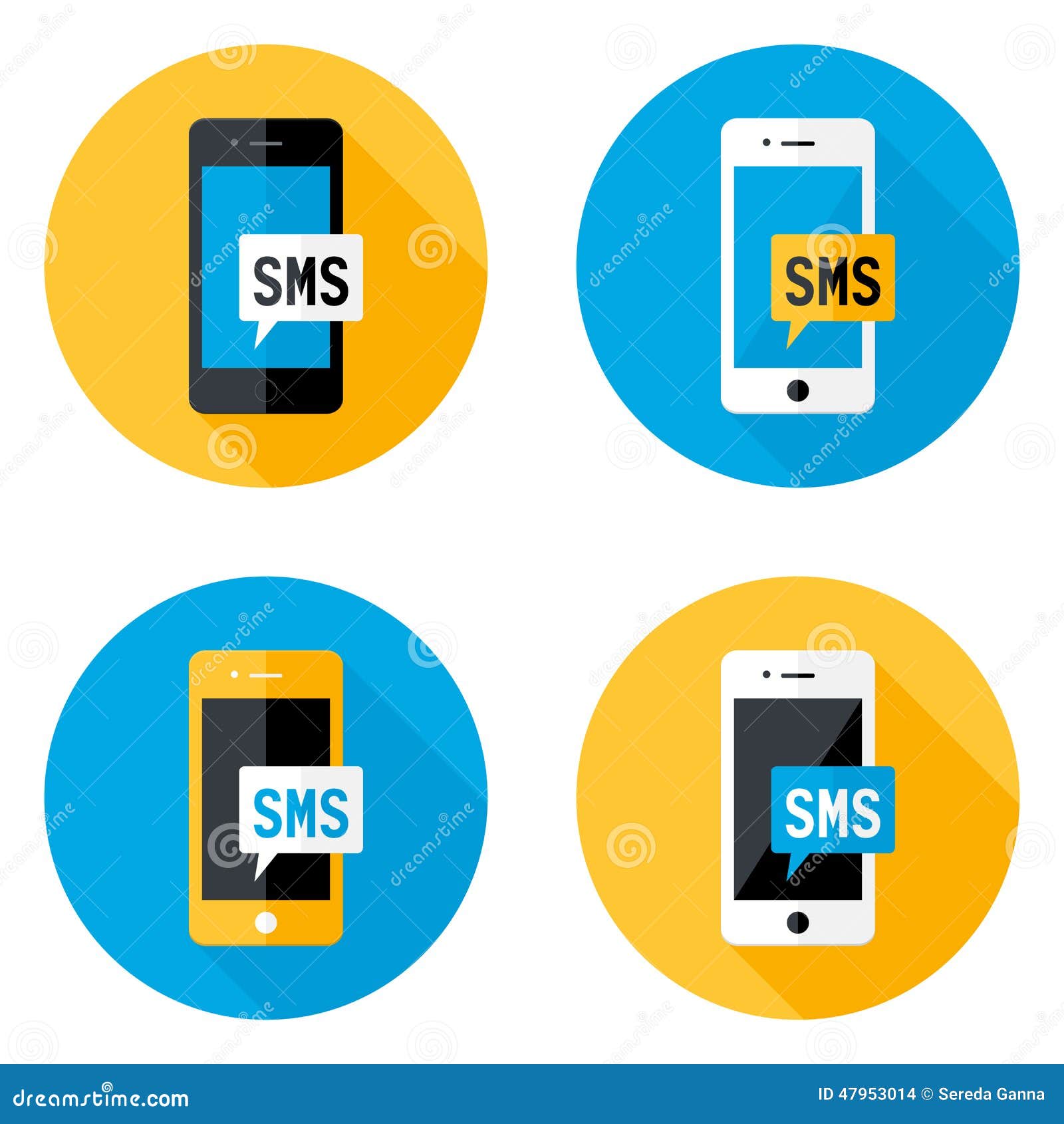 SMS Mobile Circle Flat Icons Set Stock Vector - Illustration of ...