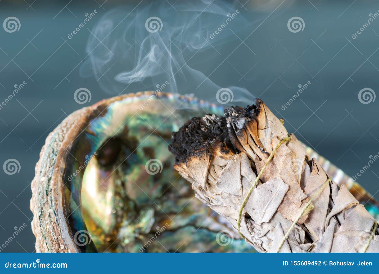 Smudging Ritual Using Burning Thick Leafy Bundle of White Sage in ...