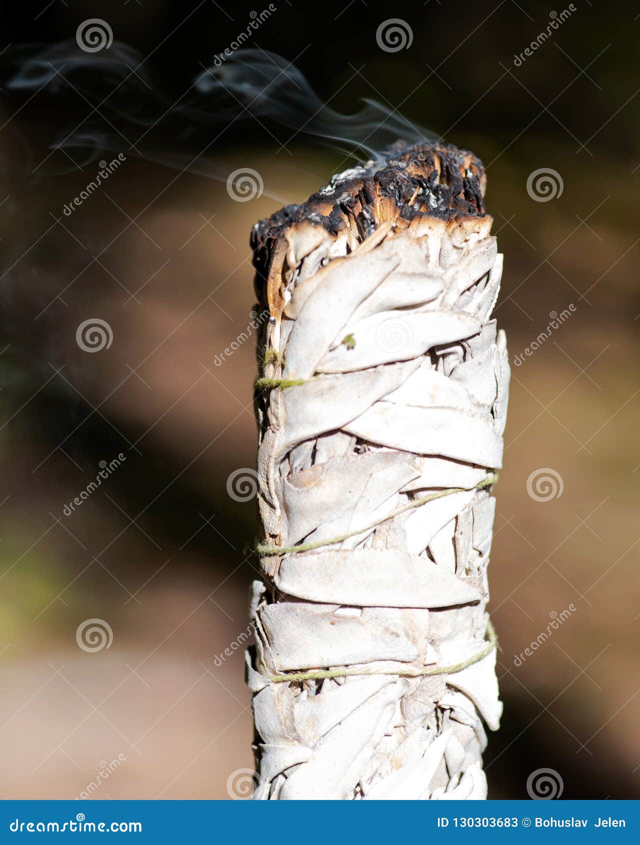 Smudging Ritual Using Burning Thick Leafy Bundle Of White Sage In ...