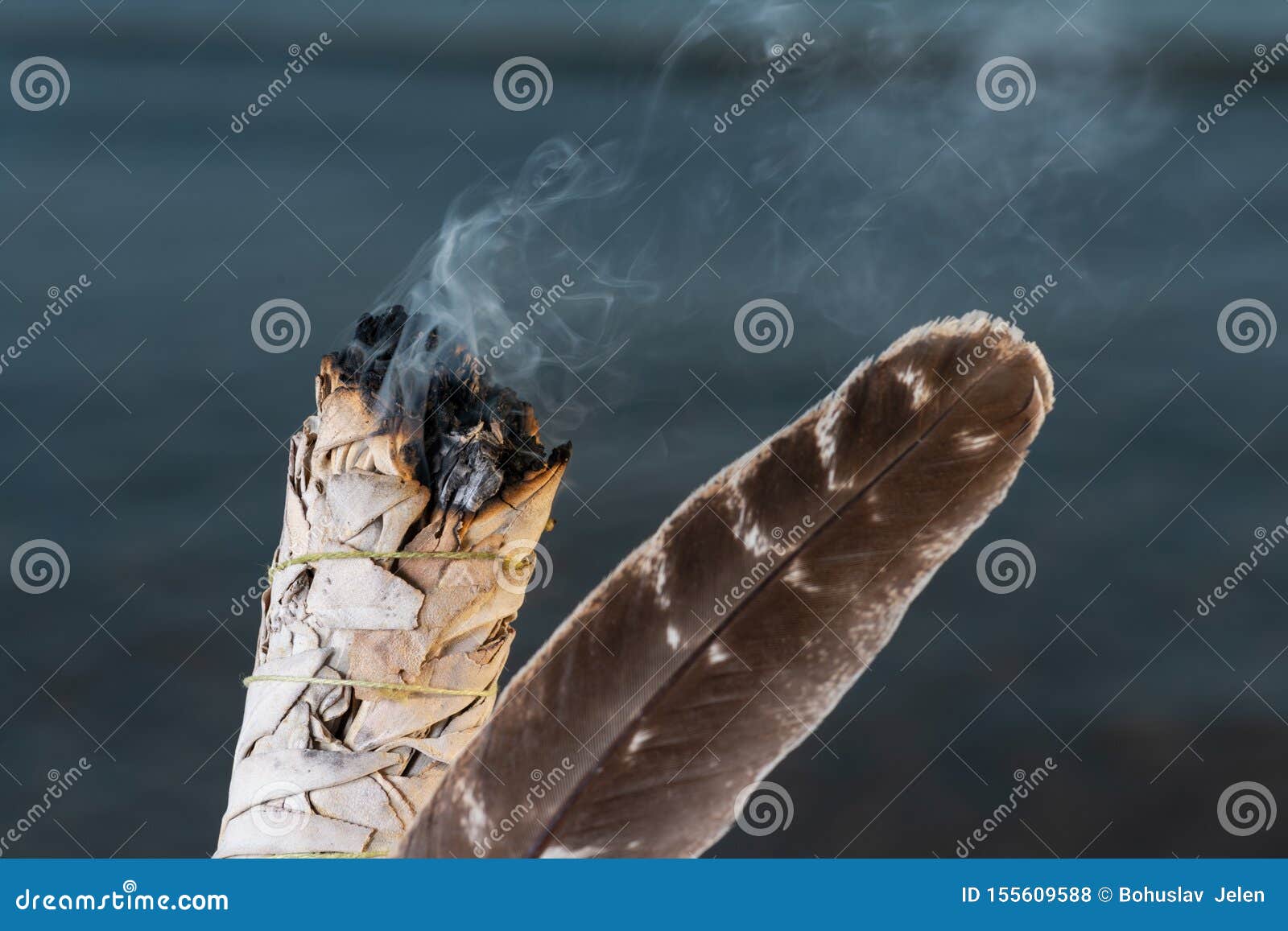 Smudging Ritual Using Burning Thick Leafy Bundle of White Sage Grade a ...
