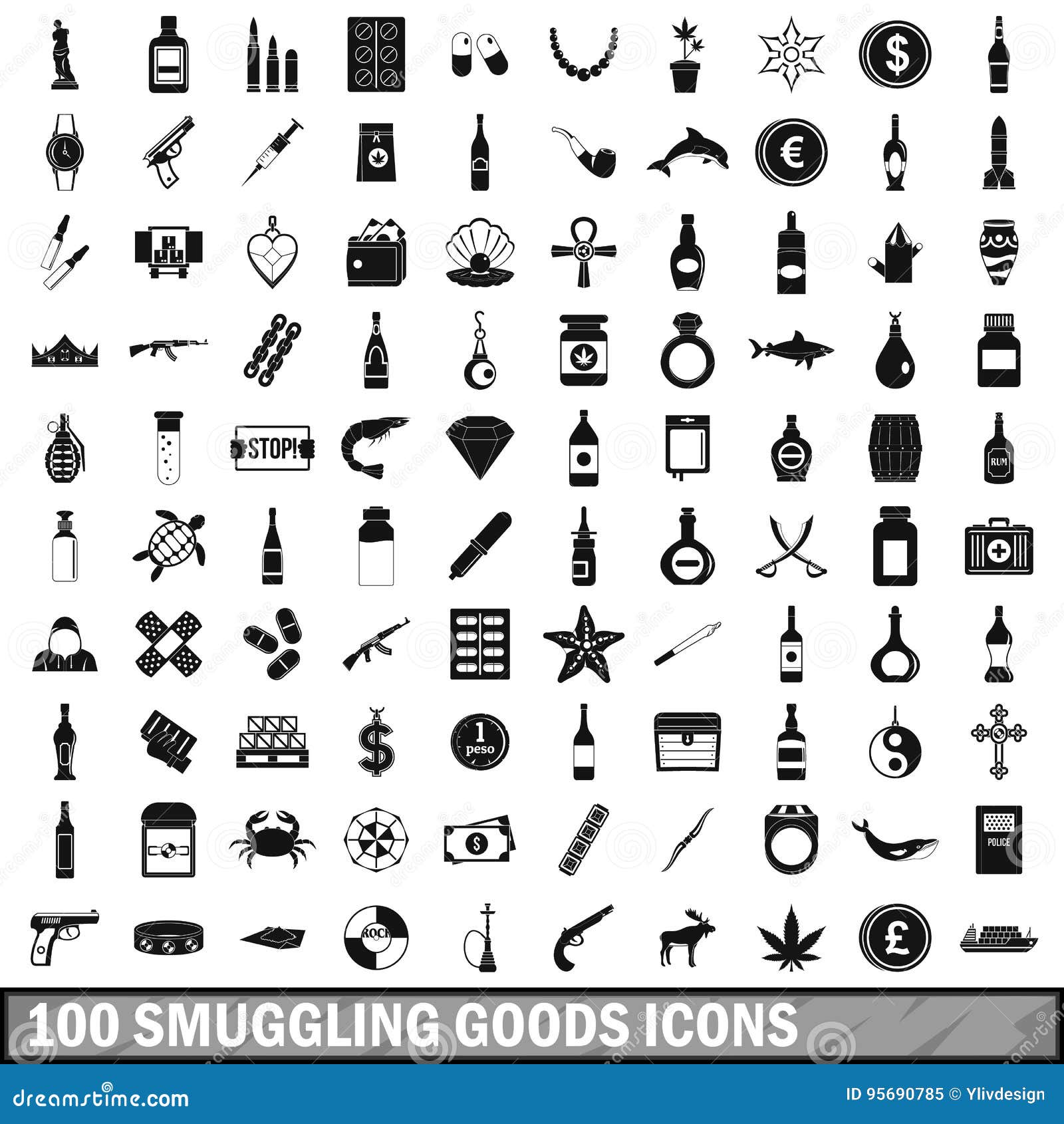 100 Smuggling Goods Icons Set, Simple Style Stock Vector - Illustration ...