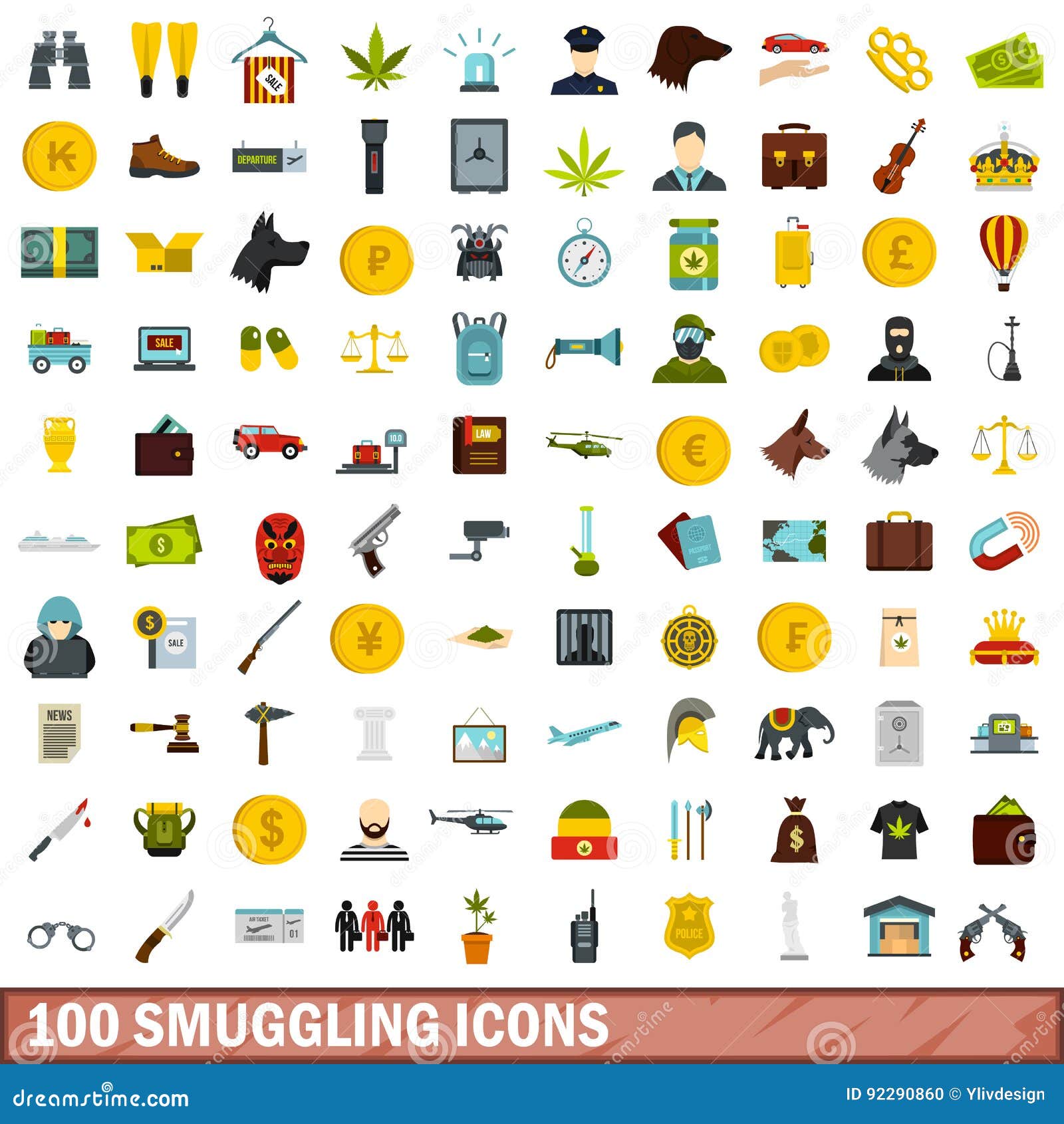 100 Smuggling Icons Set, Flat Style Stock Vector - Illustration of fins ...