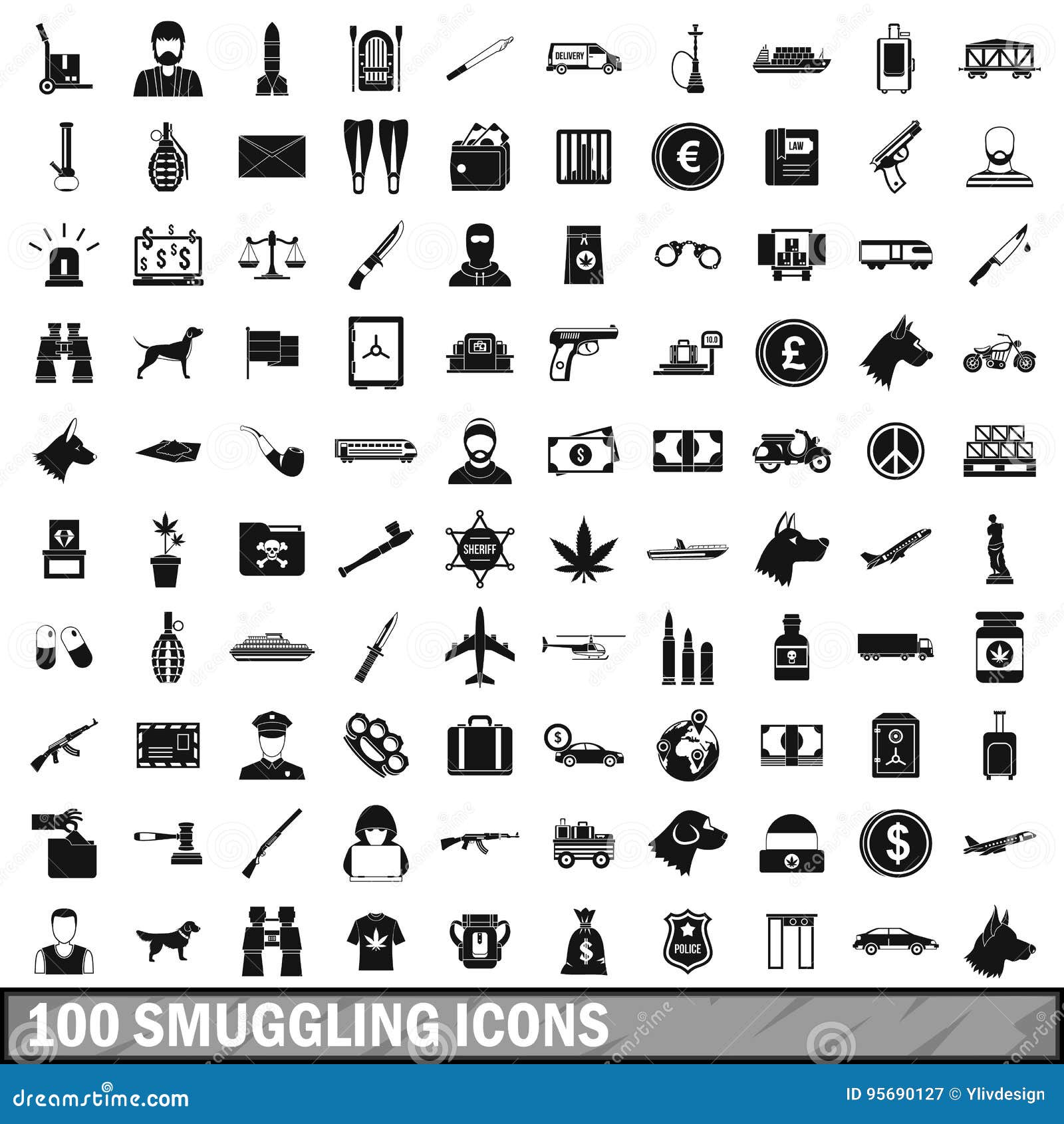 100 Smuggling Icons Set, Simple Style Stock Vector - Illustration of ...