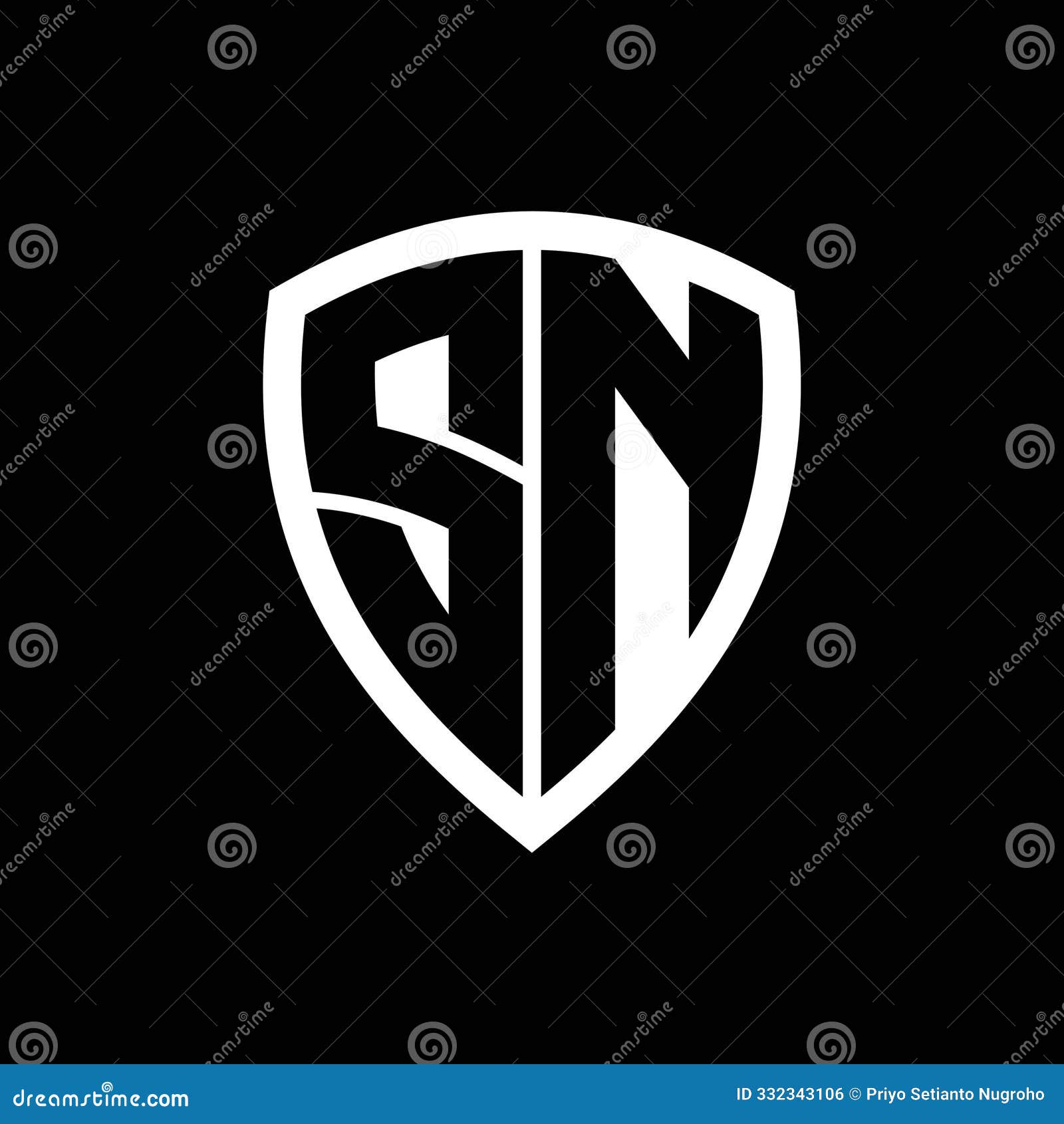 SN Monogram Logo with Bold Letters Shield Shape with Black and White ...