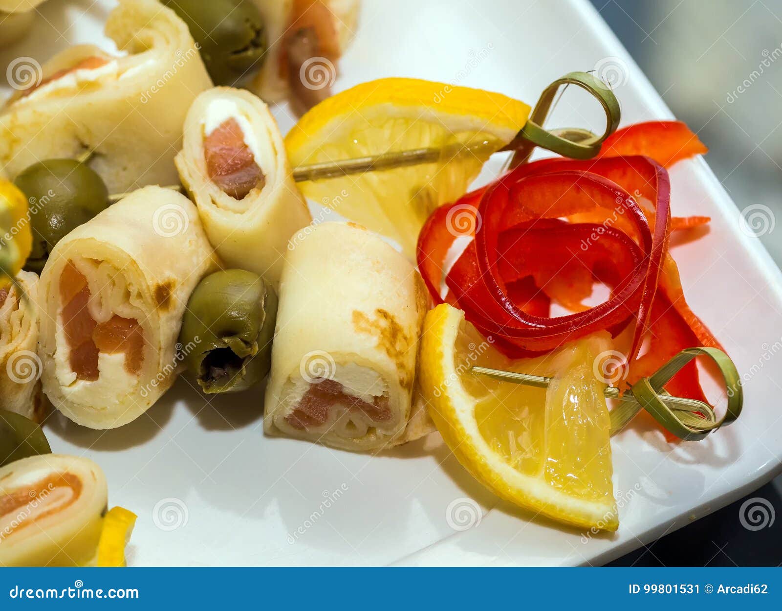 Snack, assorted of canapes stock image. Image of celebration - 99801531