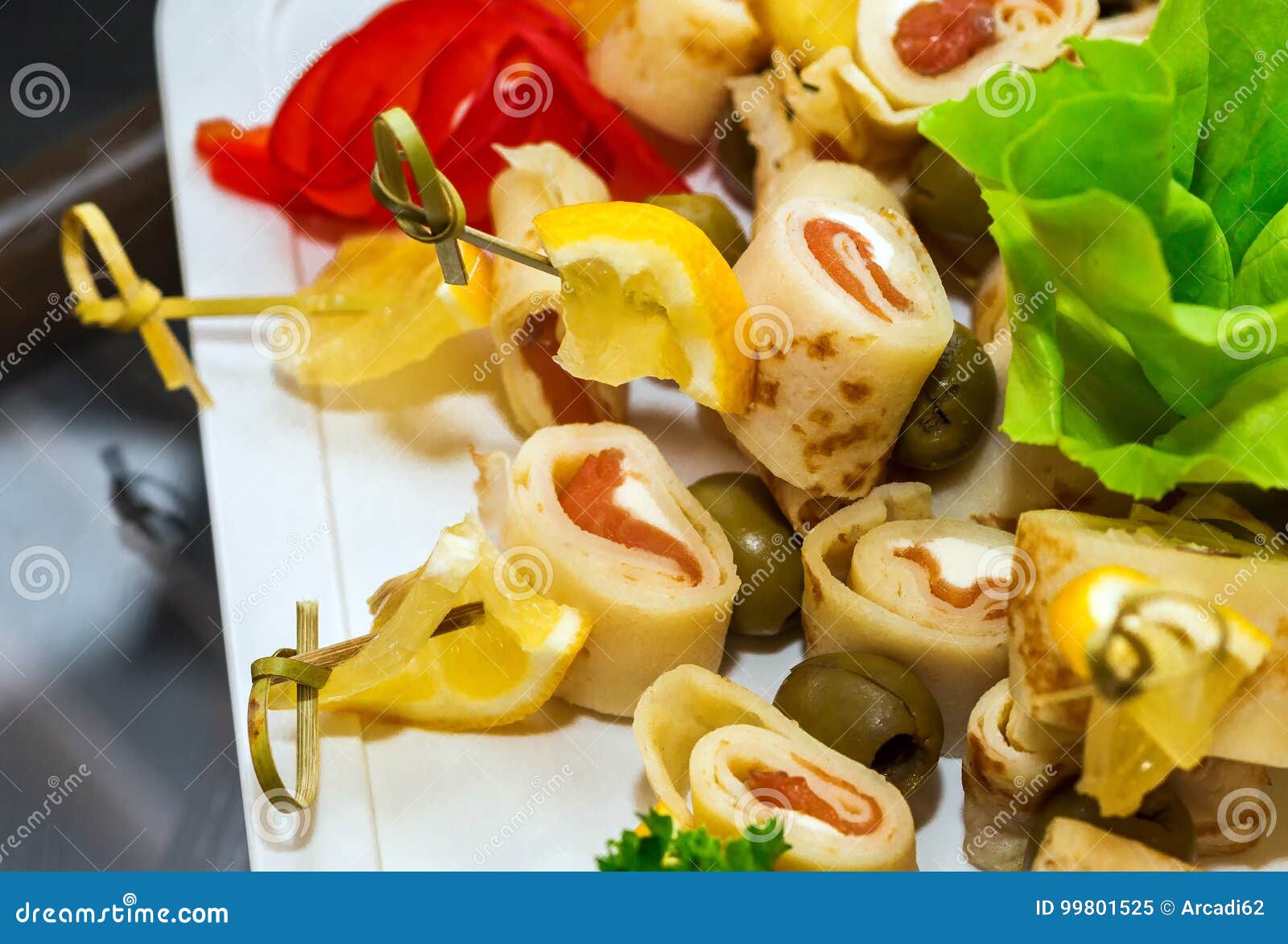 Snack, assorted of canapes stock image. Image of breakfast - 99801525