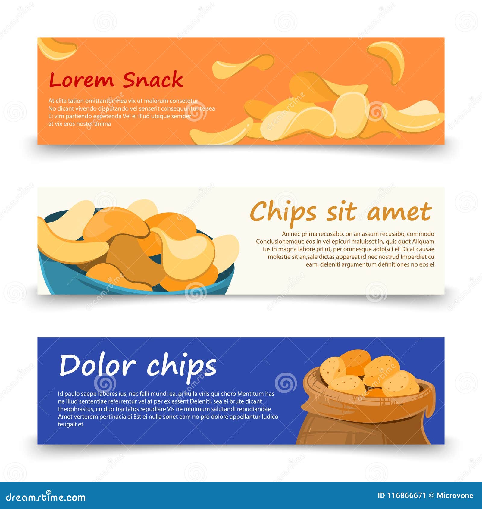 Snack Banners Template with Potato Chips Stock Vector - Illustration of ...