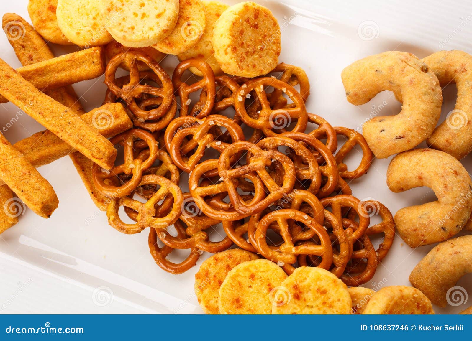 Snack for Beer. Different Types of Crackers Stock Photo - Image of ...