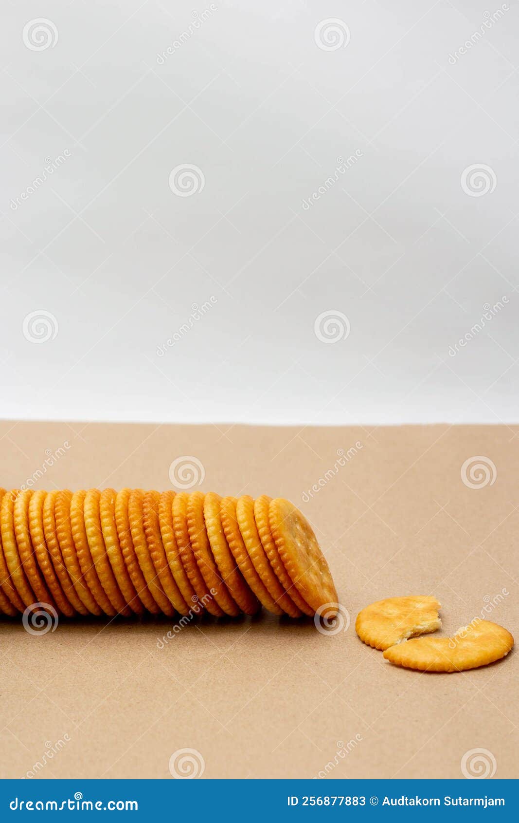 Snack Concept, Crackers or Biscuits Arranged in a Row and Cracker Scrap ...