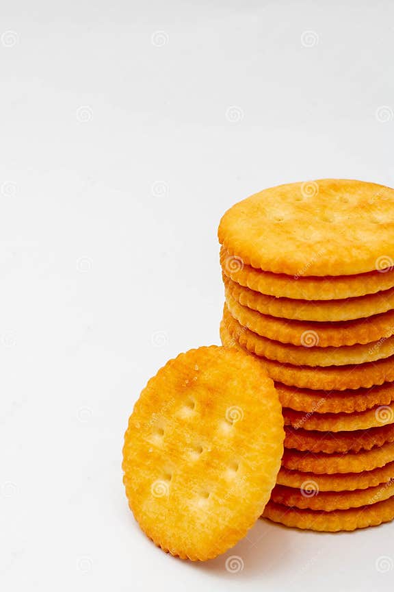 Snack Concept, Crackers or Biscuits Arranged in Vertical Row Isolated ...