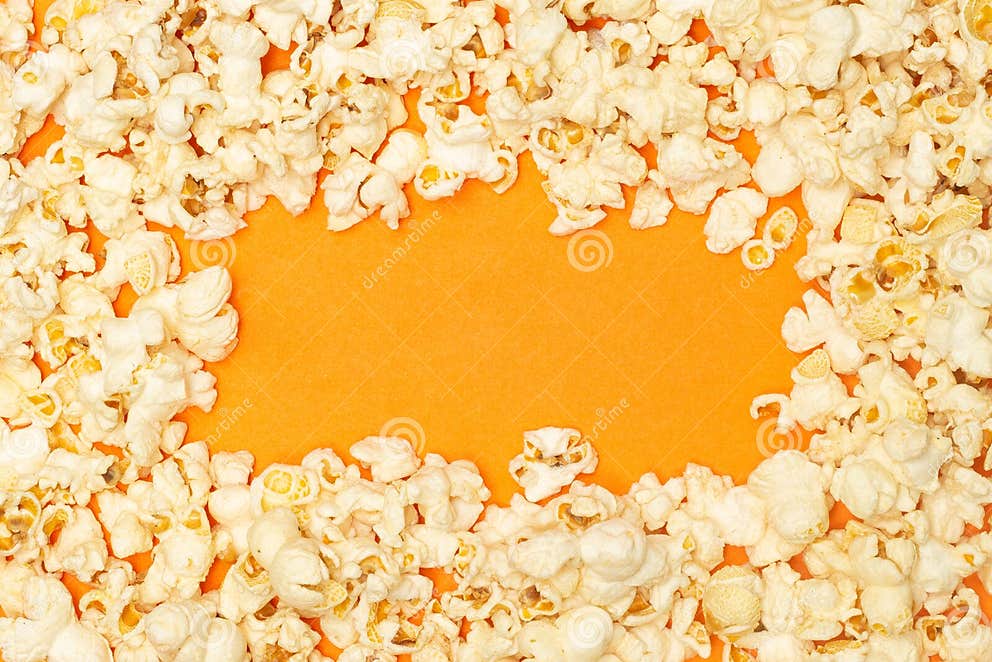 Snack Concept, Sweet Popcorn with Empty Space in Circle Shape of Orange ...