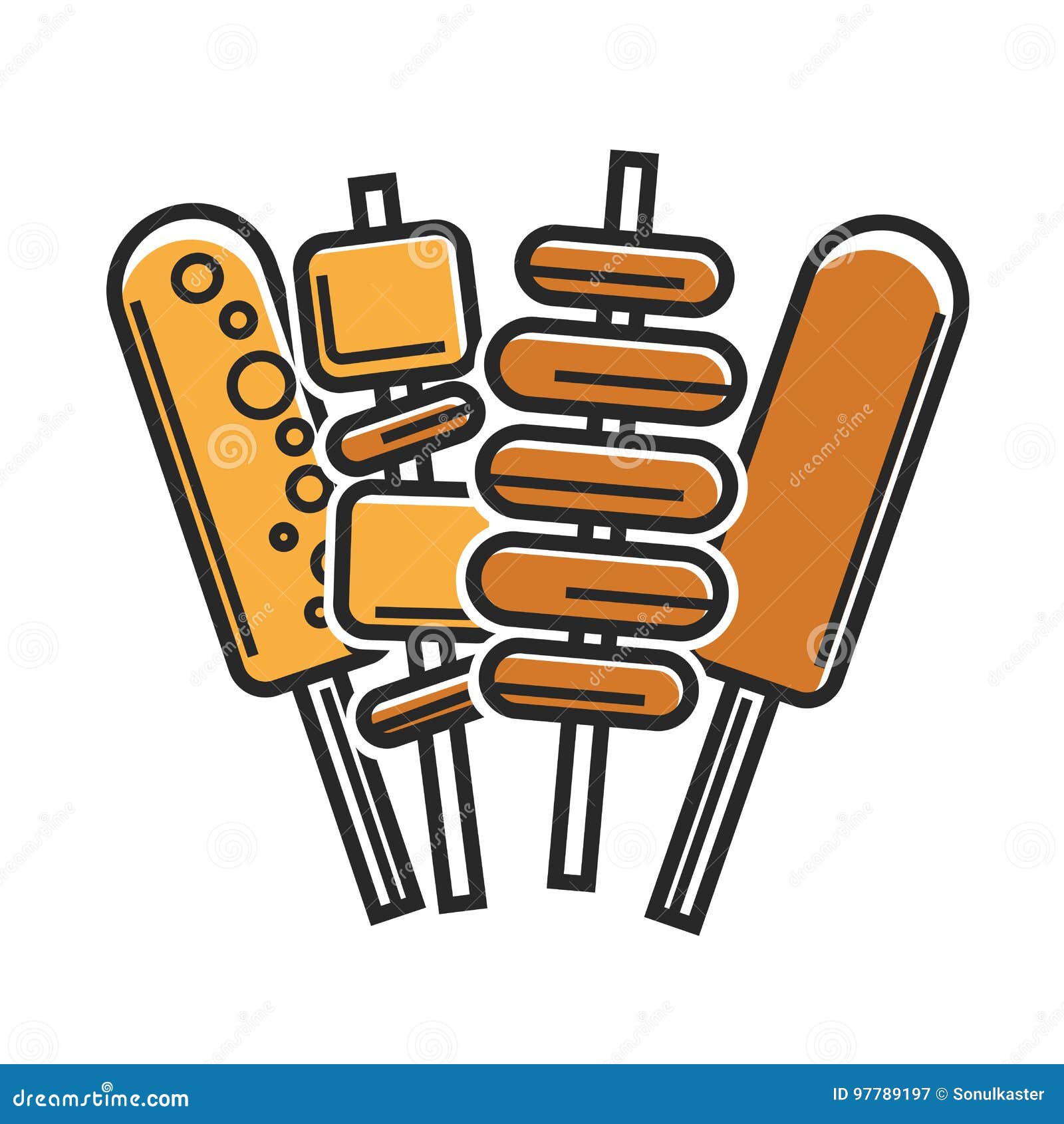 Snack cooked on sticks stock vector. Illustration of cuisine - 97789197