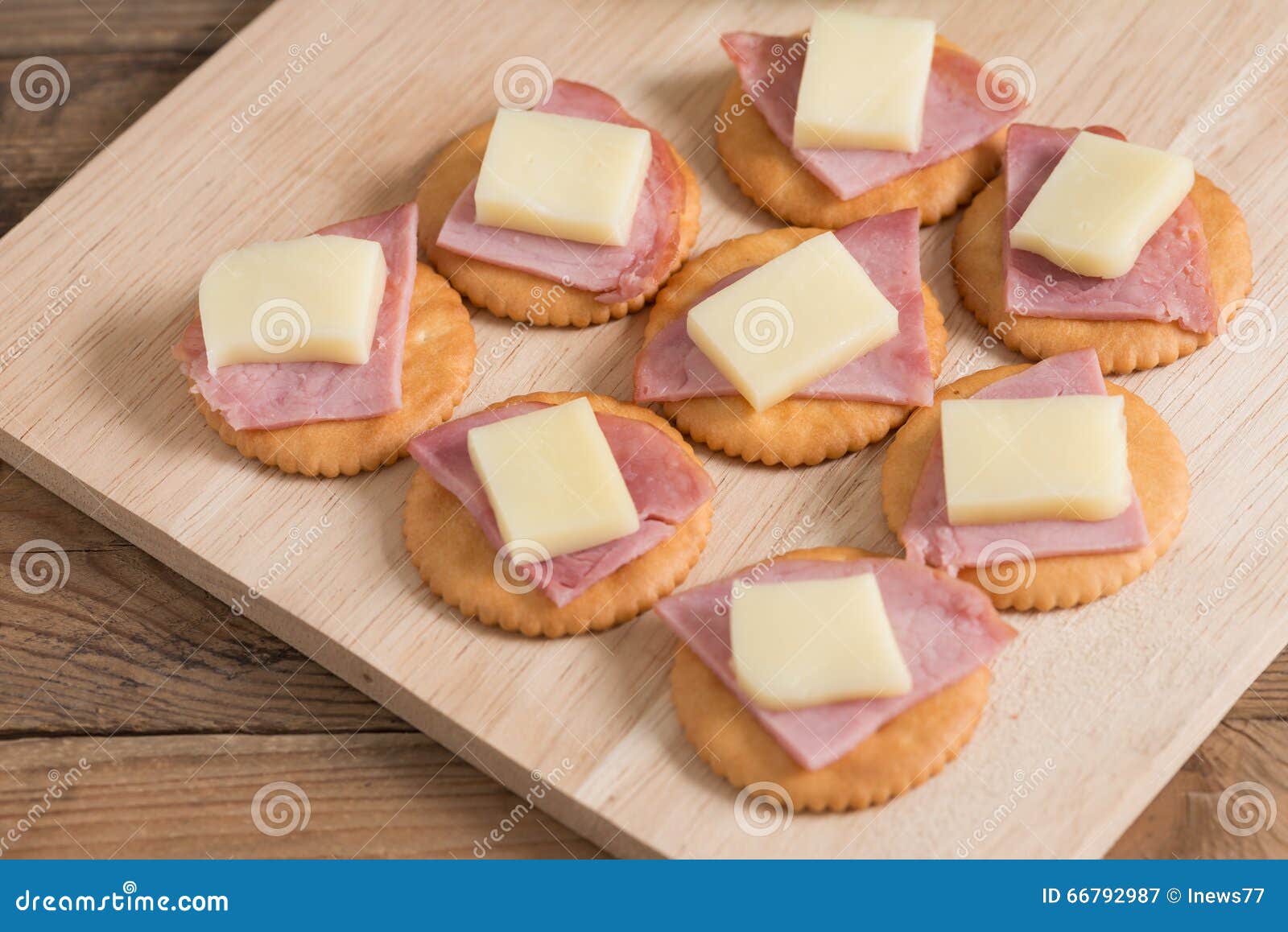 A Snack of Crackers with Ham, Cheese. Stock Image - Image of cookie ...