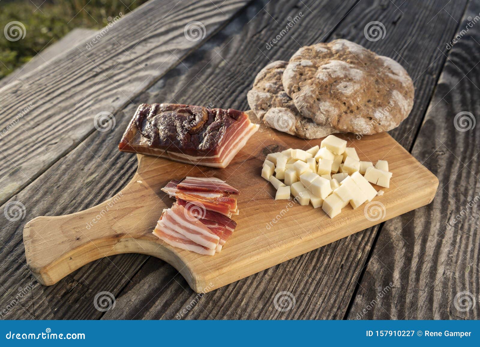 Snack with Delicious South Tyrolean Smoked Bacon and Cheese with Flat ...