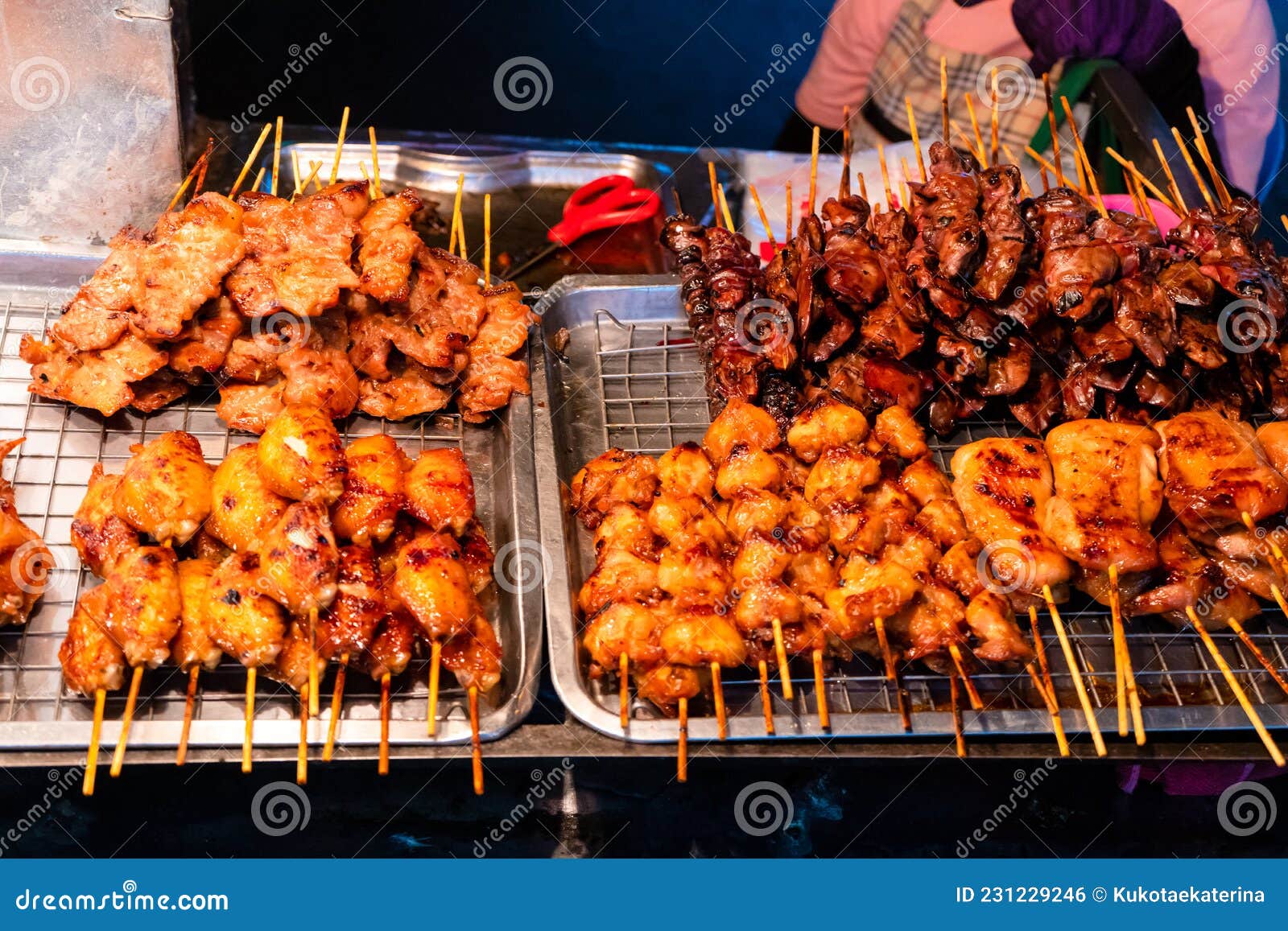 Snack and Fried Chicken Stall at a Market in Asia Stock Photo - Image ...