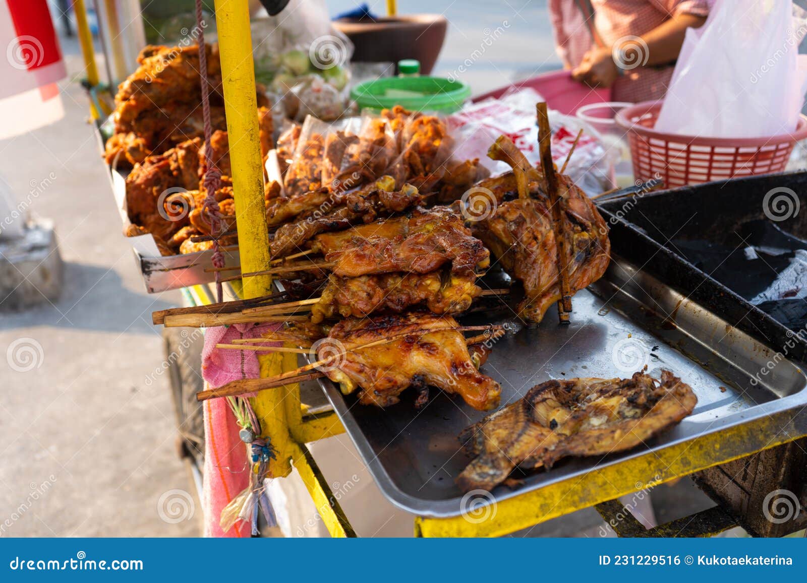 Snack and Fried Chicken Stall at a Market in Asia Stock Photo - Image ...