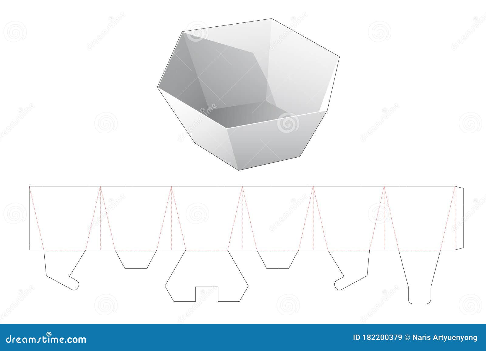 Hexagonal Snack Box With 2 Flips And Display Window Die Cut Template ...
