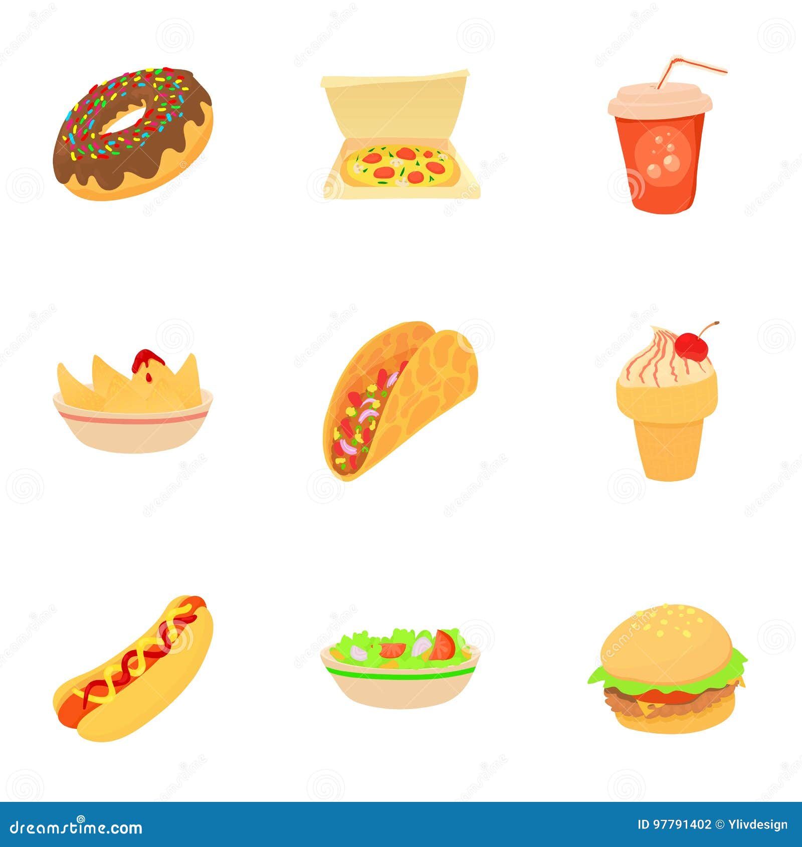 Snack Icons Set, Cartoon Style Stock Vector - Illustration of coke ...