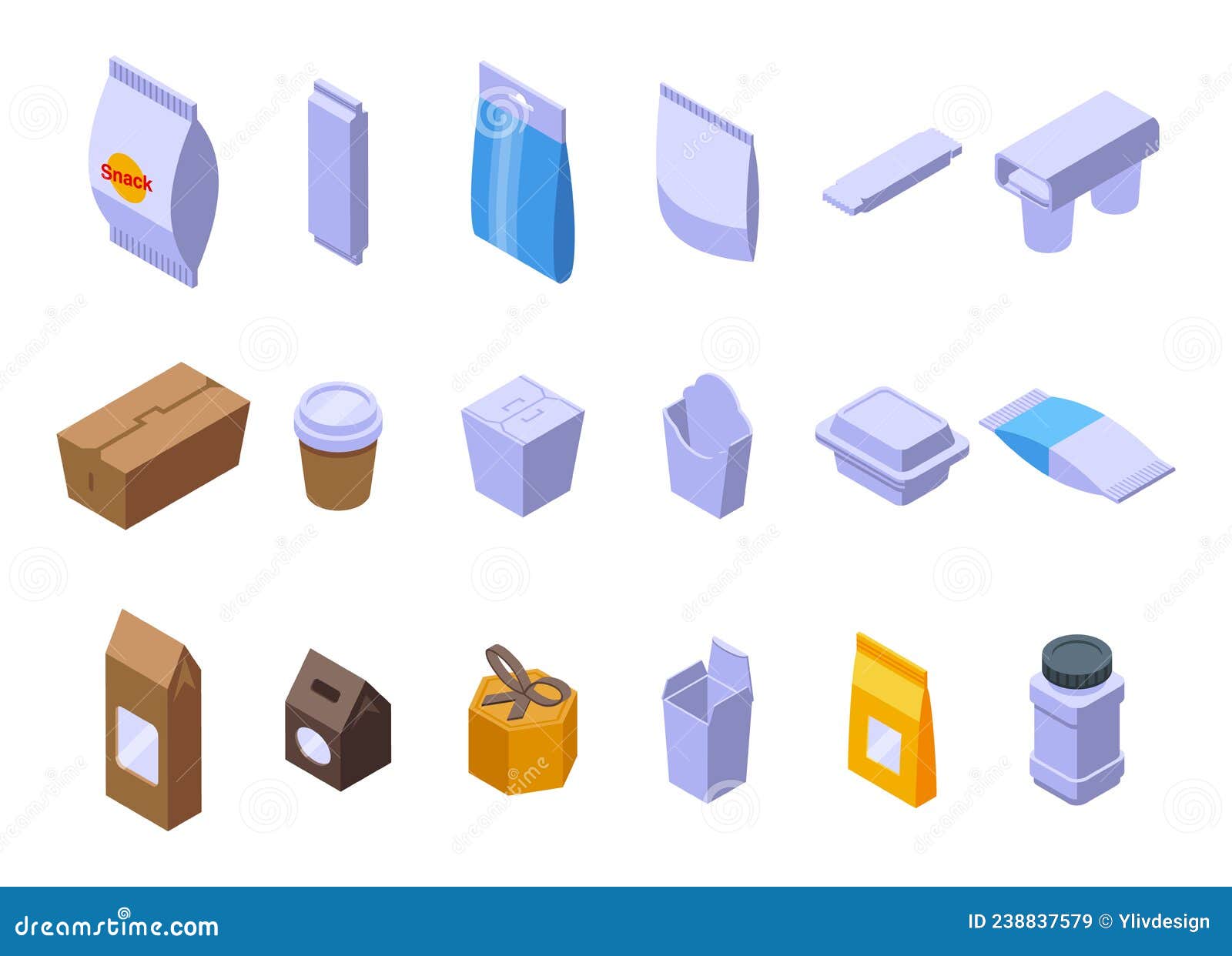 Snack Pack Icons Set Isometric Vector. Candy Bag Stock Vector ...