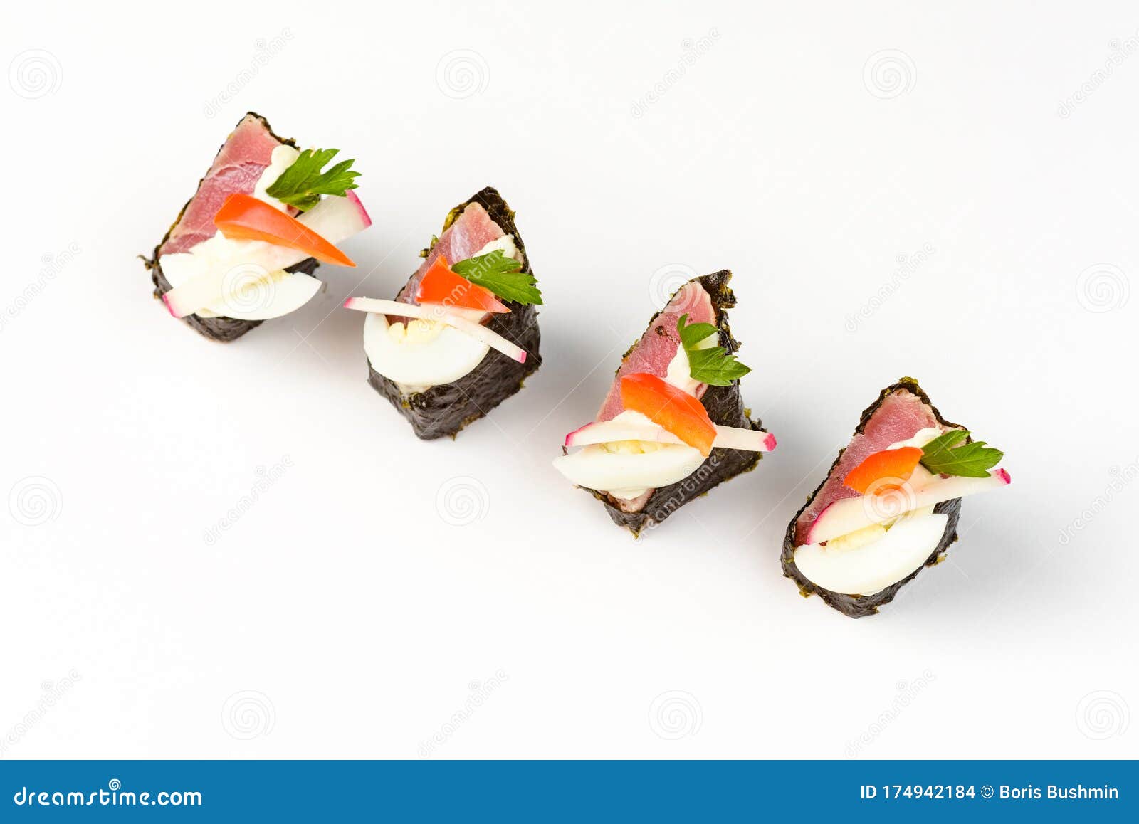 Snack Roll with Meat and Egg on a White Background Stock Photo - Image ...
