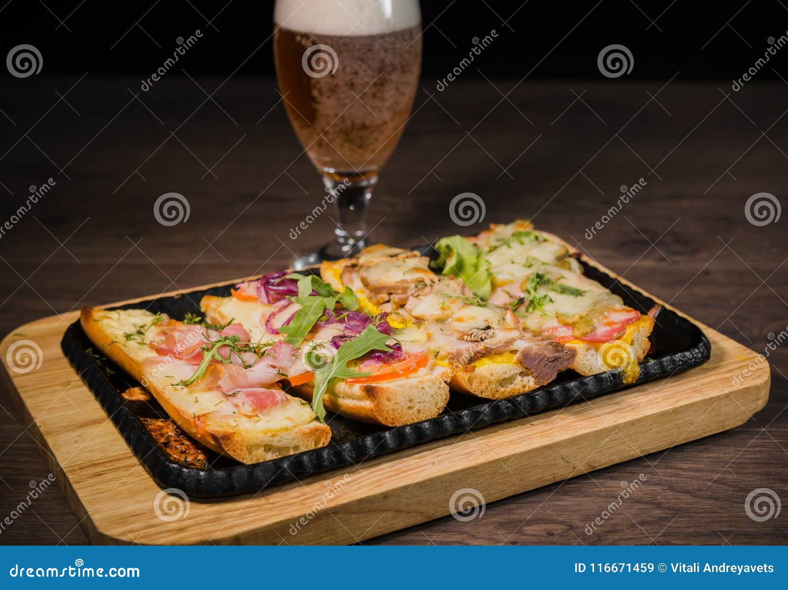 Snack To Beer in the Form of Sandwiches with Meat Stock Image - Image ...